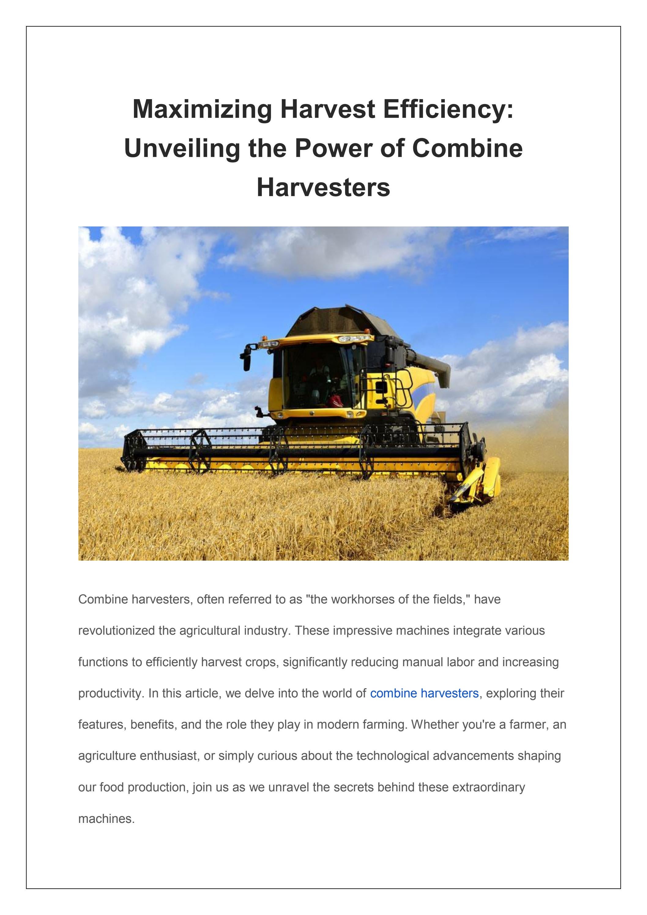 Maximizing Harvest Efficiency: Unveiling the Power of Combine ... Maximizing Harvest Efficiency: Unveiling the Power of Combine ...