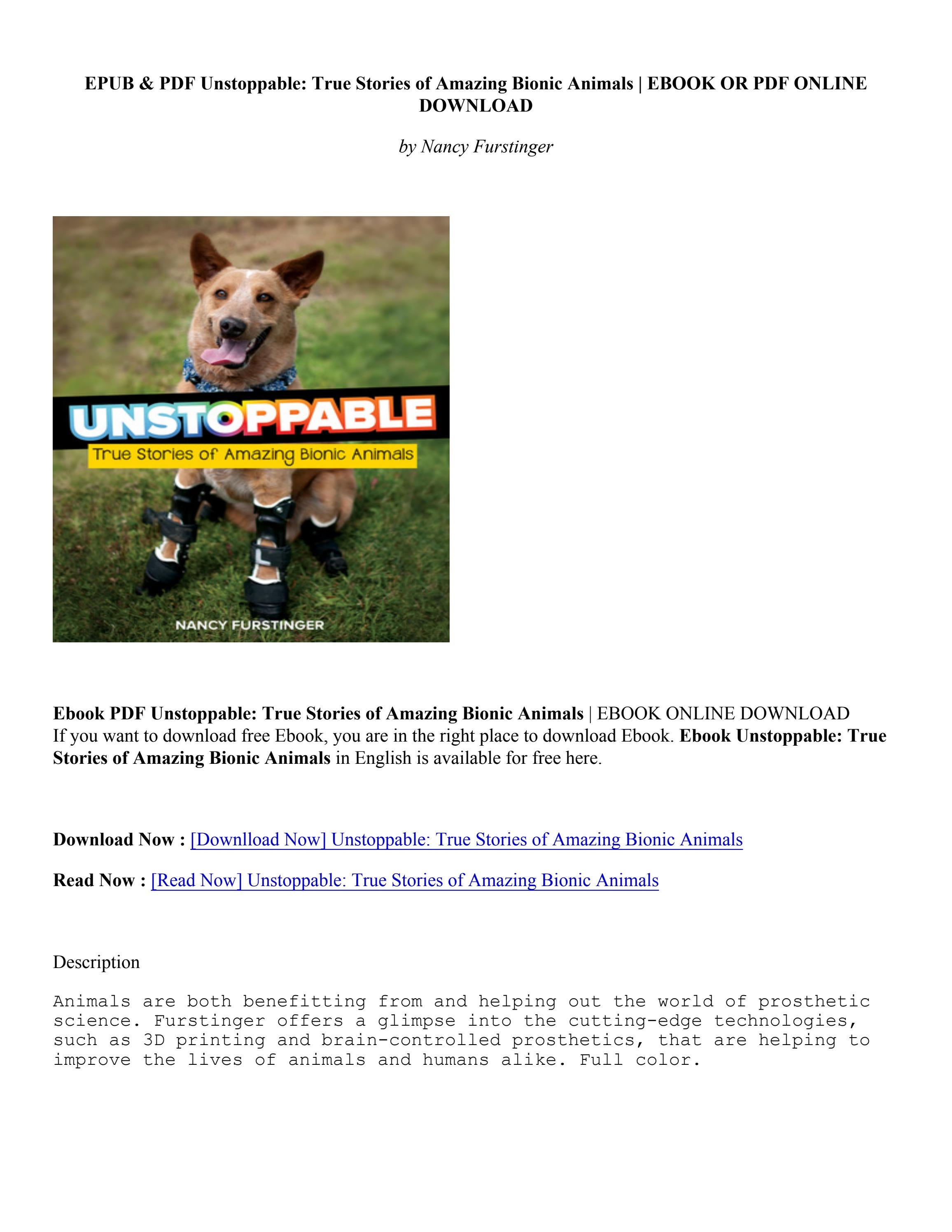 (Download PDF/Epub) Unstoppable: True Stories of Amazing Bionic Animals ...