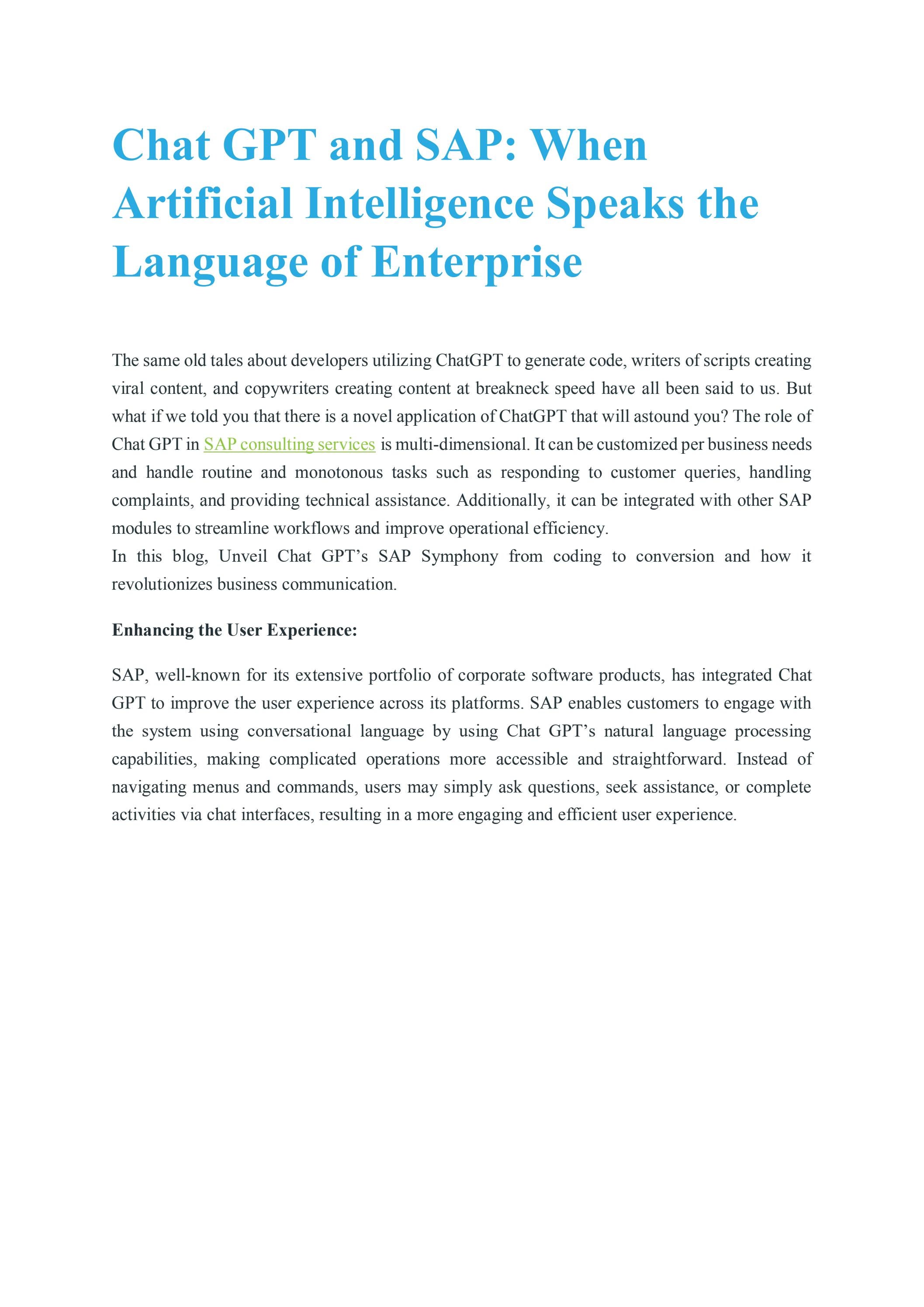 Chat GPT and SAP: When Artificial Intelligence Speaks the Language of ...