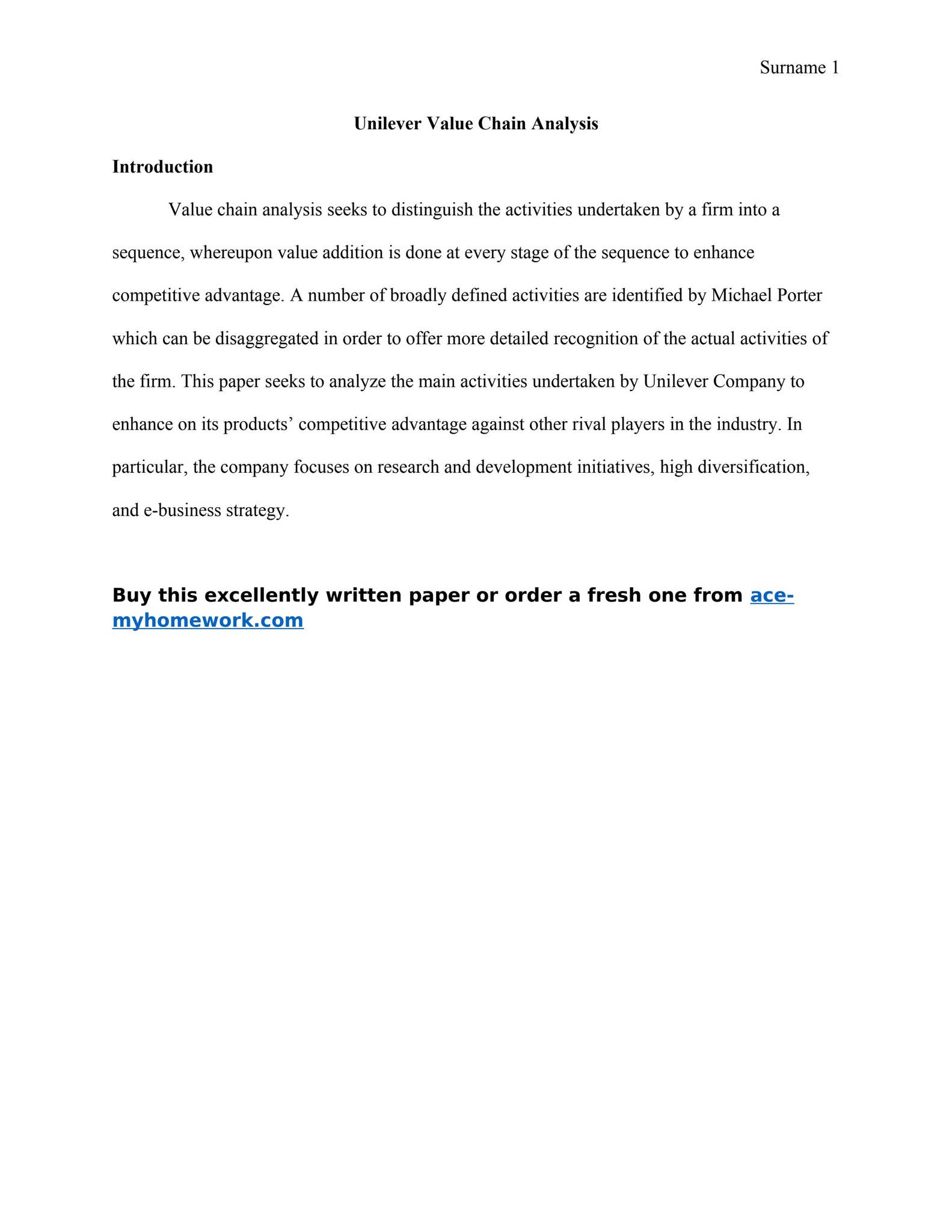 Unilever Value Chain Analysis by acemyhomework - Issuu