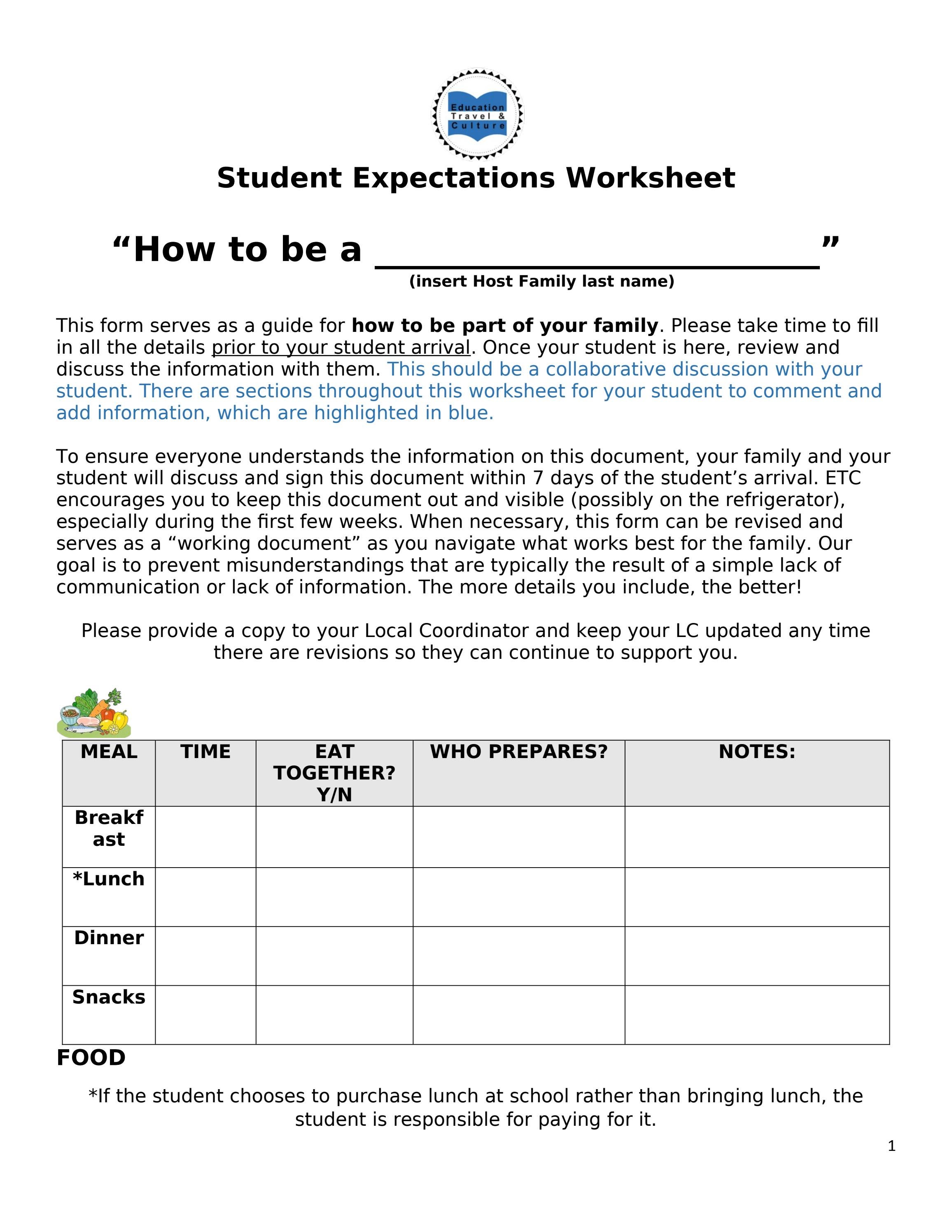 Expectation Worksheet by Education Travel & Culture - Issuu
