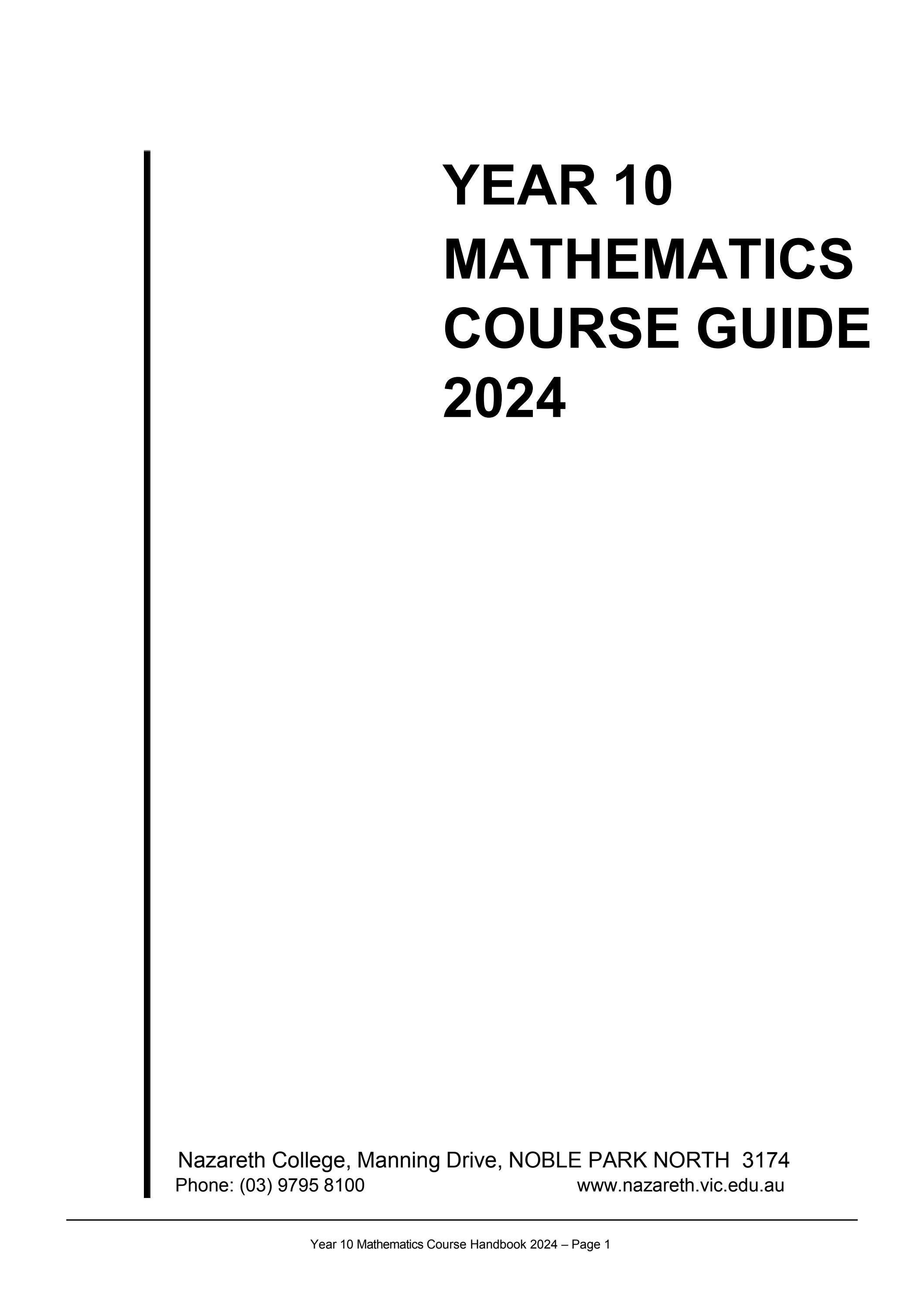 Year 10 Course Guide_MATHEMATICS_2024 by nazarethcollege - Issuu