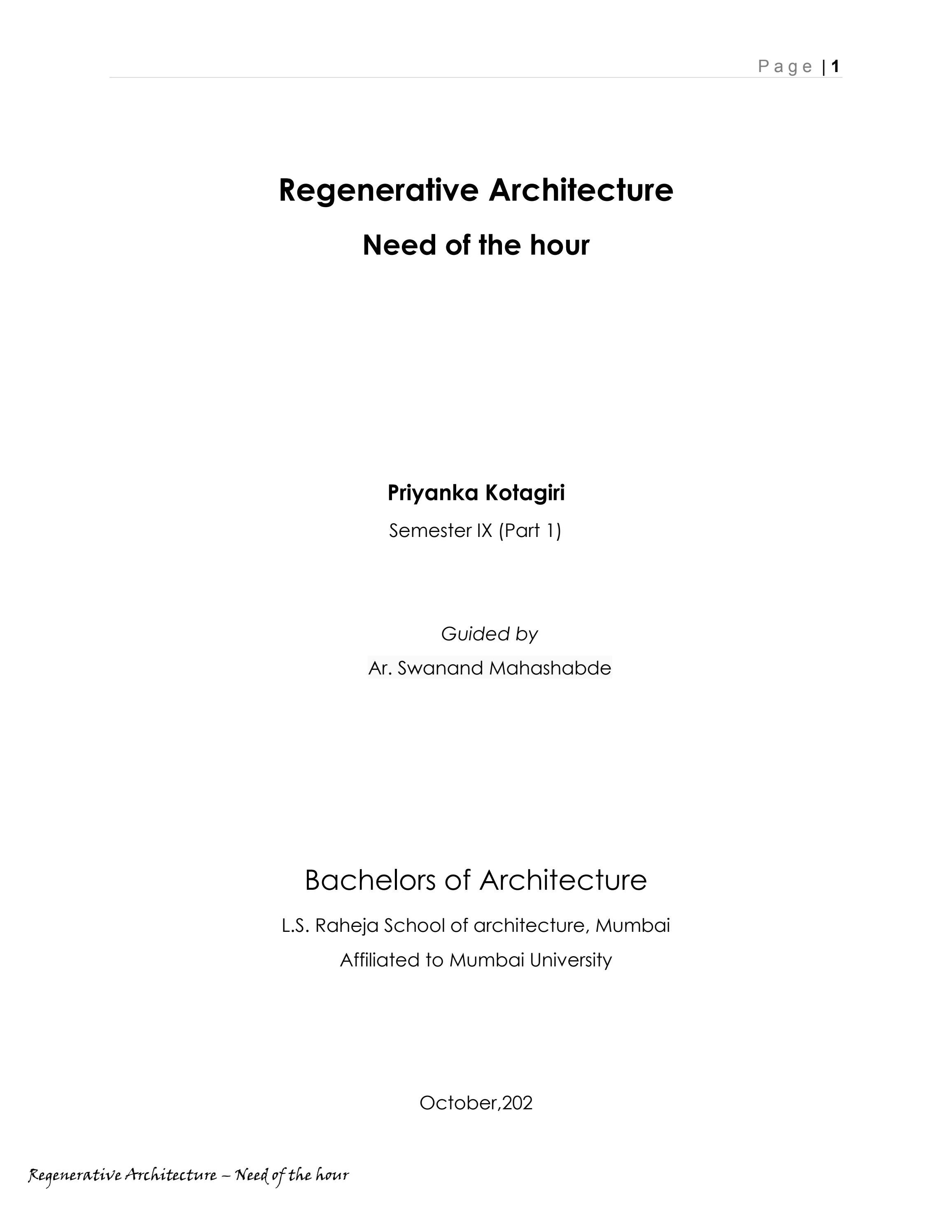 Regenerative Architecture - Need of the hour | Research Paper - Thesis ...