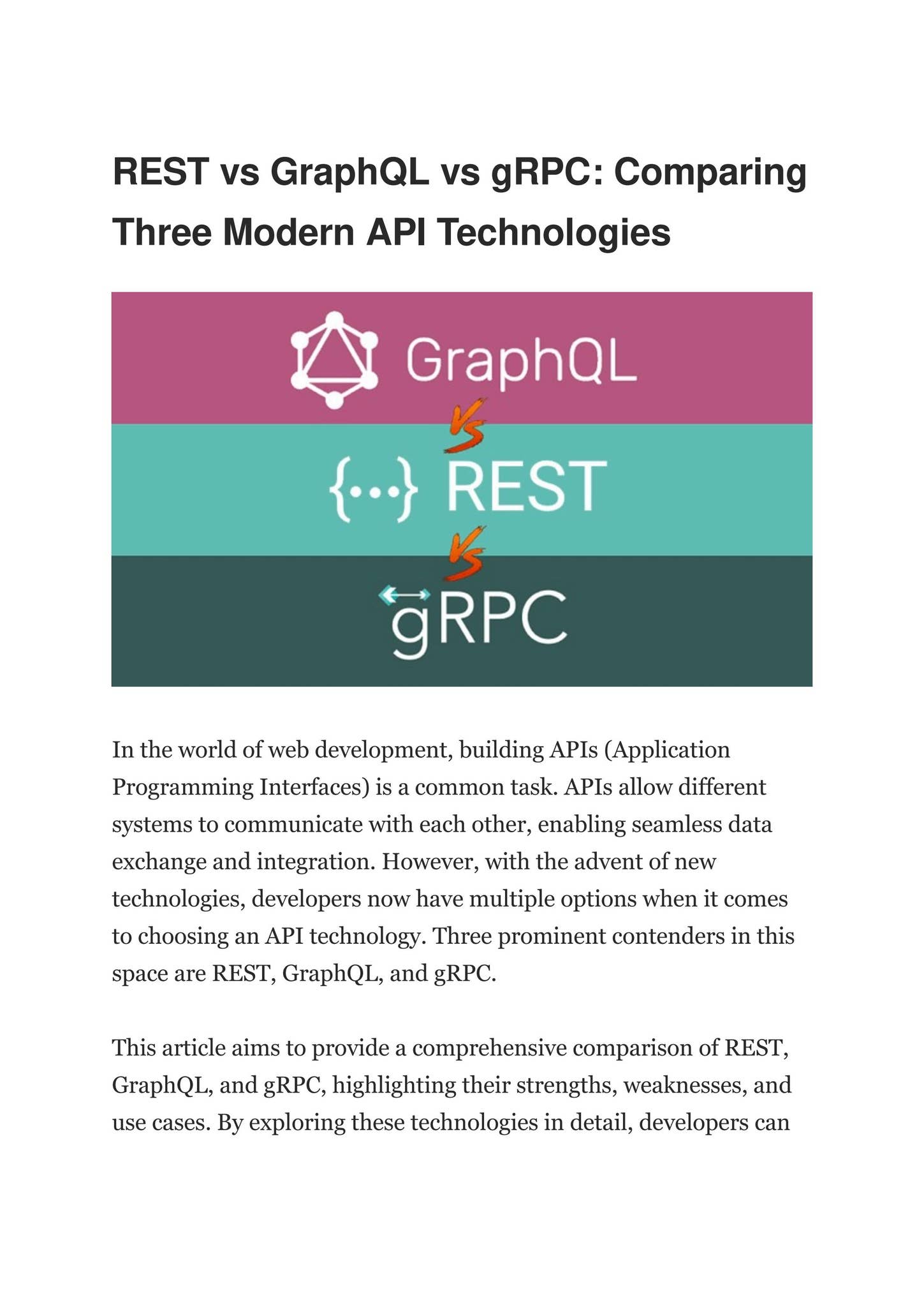 REST vs GraphQL vs gRPC: Comparing Three Modern API Technologies by ...