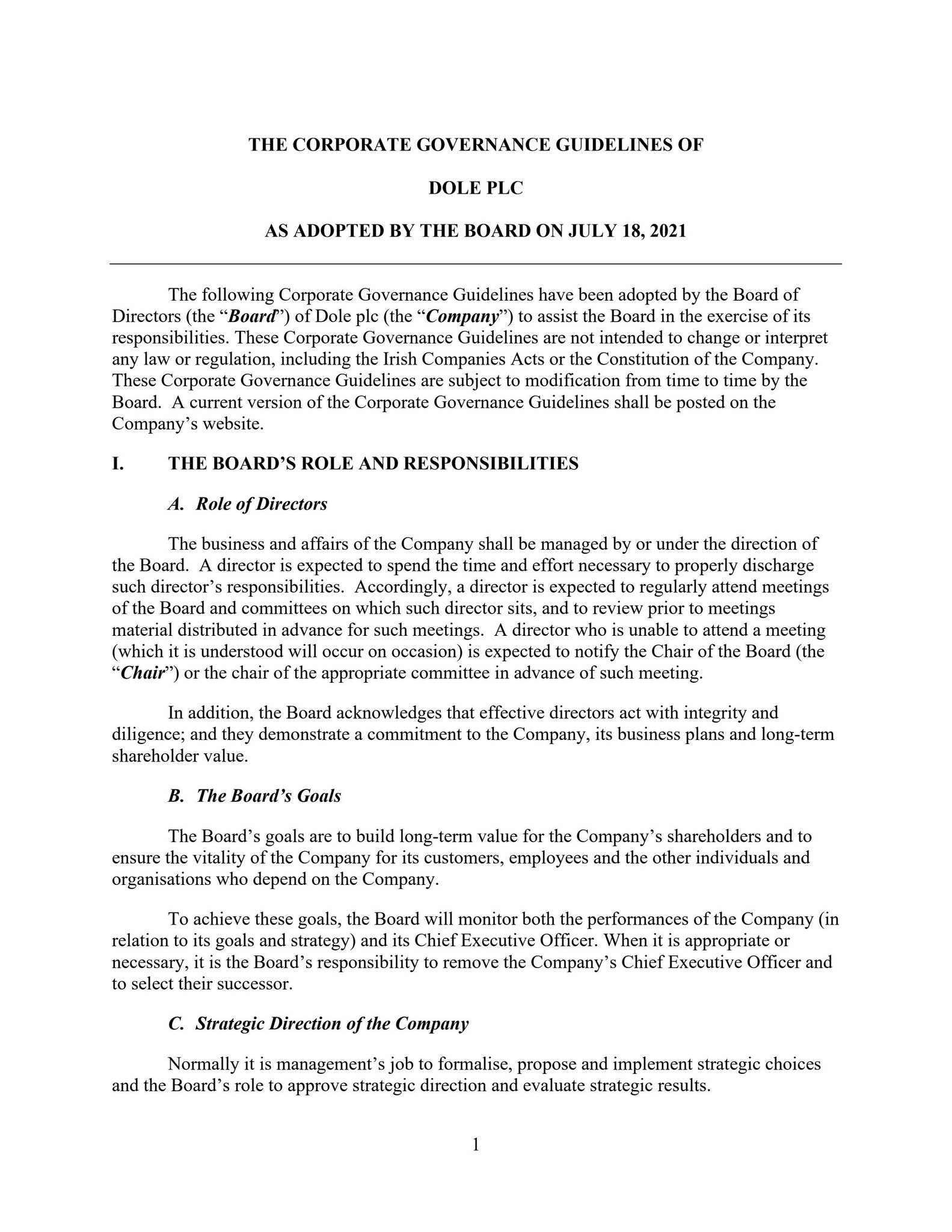 Dole Corporate Governance Guidelines by Dole_plc - Issuu