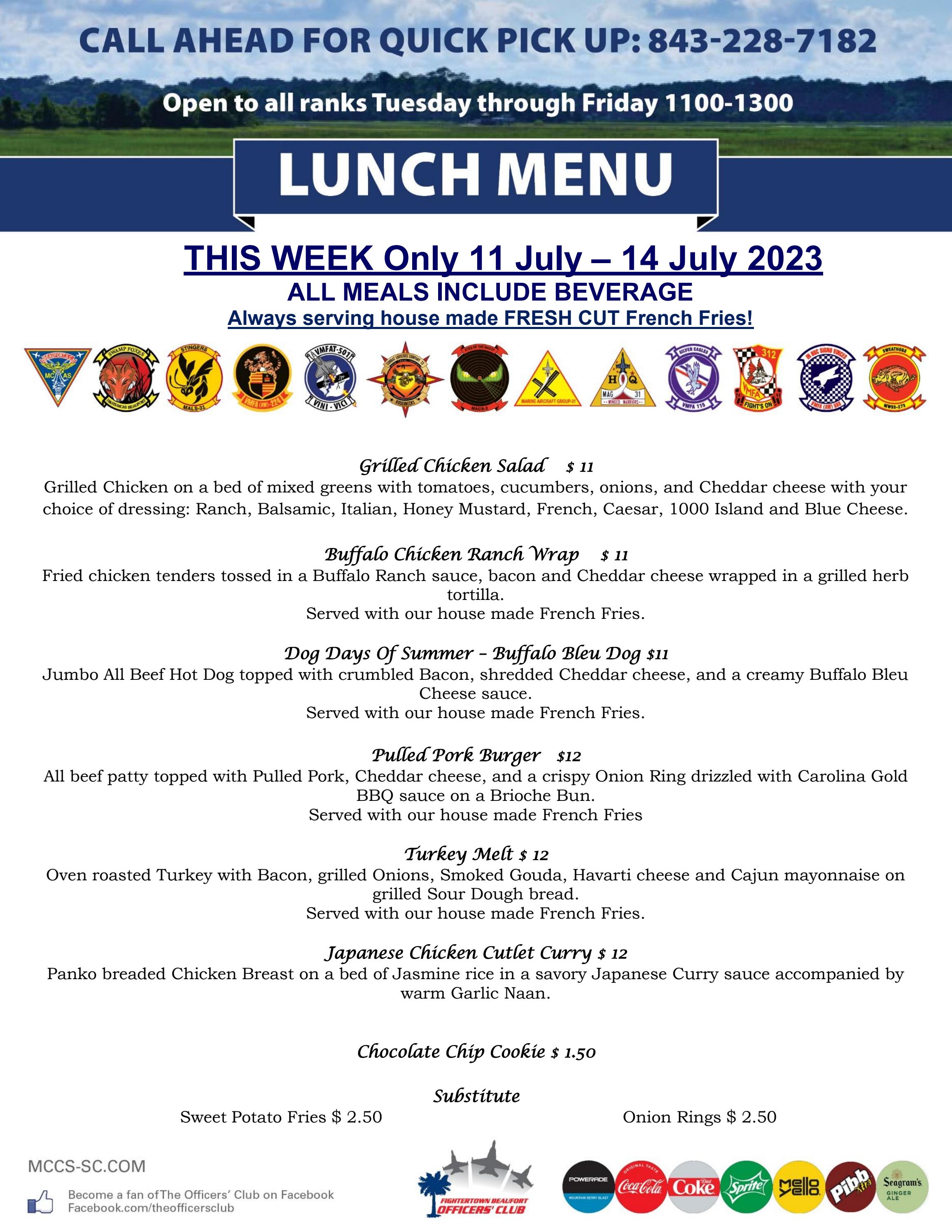 O'Club Lunch Menu by MCCS-SC - Issuu