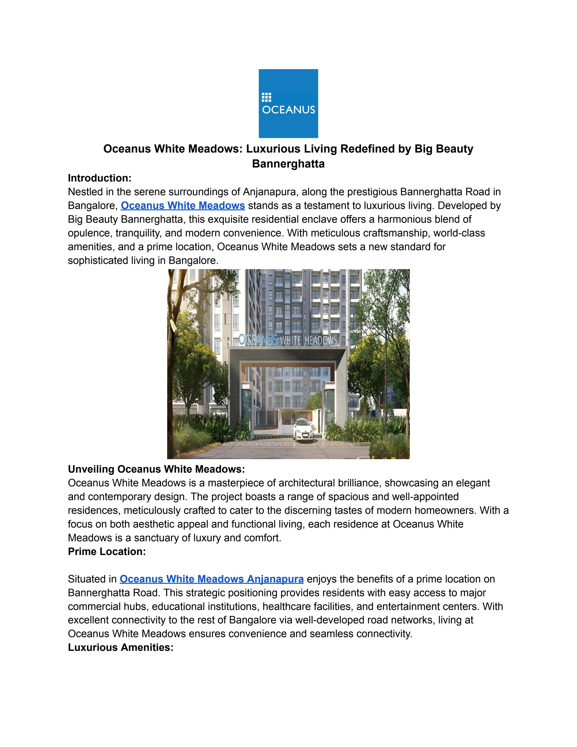 Oceanus White Meadows: Luxurious Living Redefined by Big Beauty ...