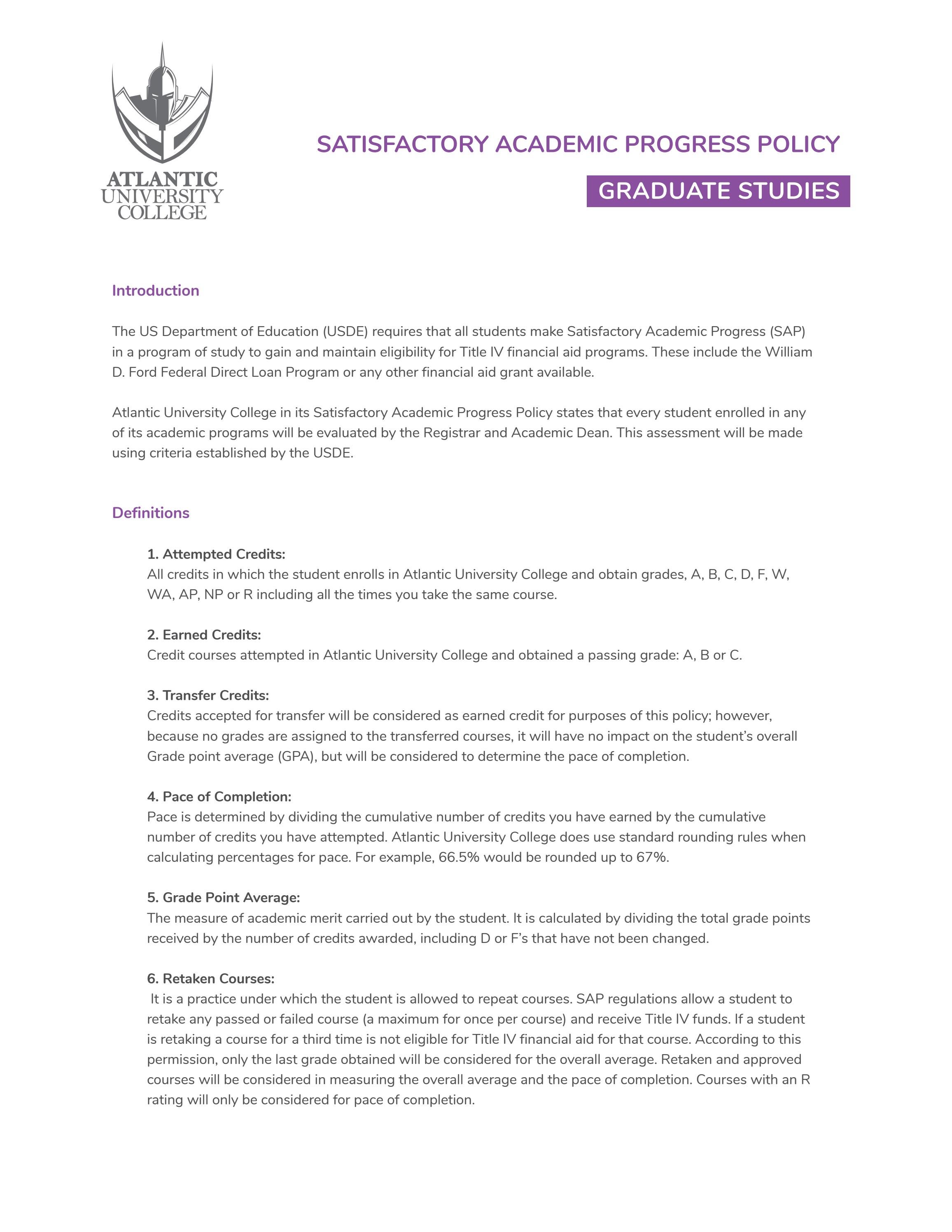 Satisfactory Academic Progress Policy: Graduate Studies by atlanticu - Issuu