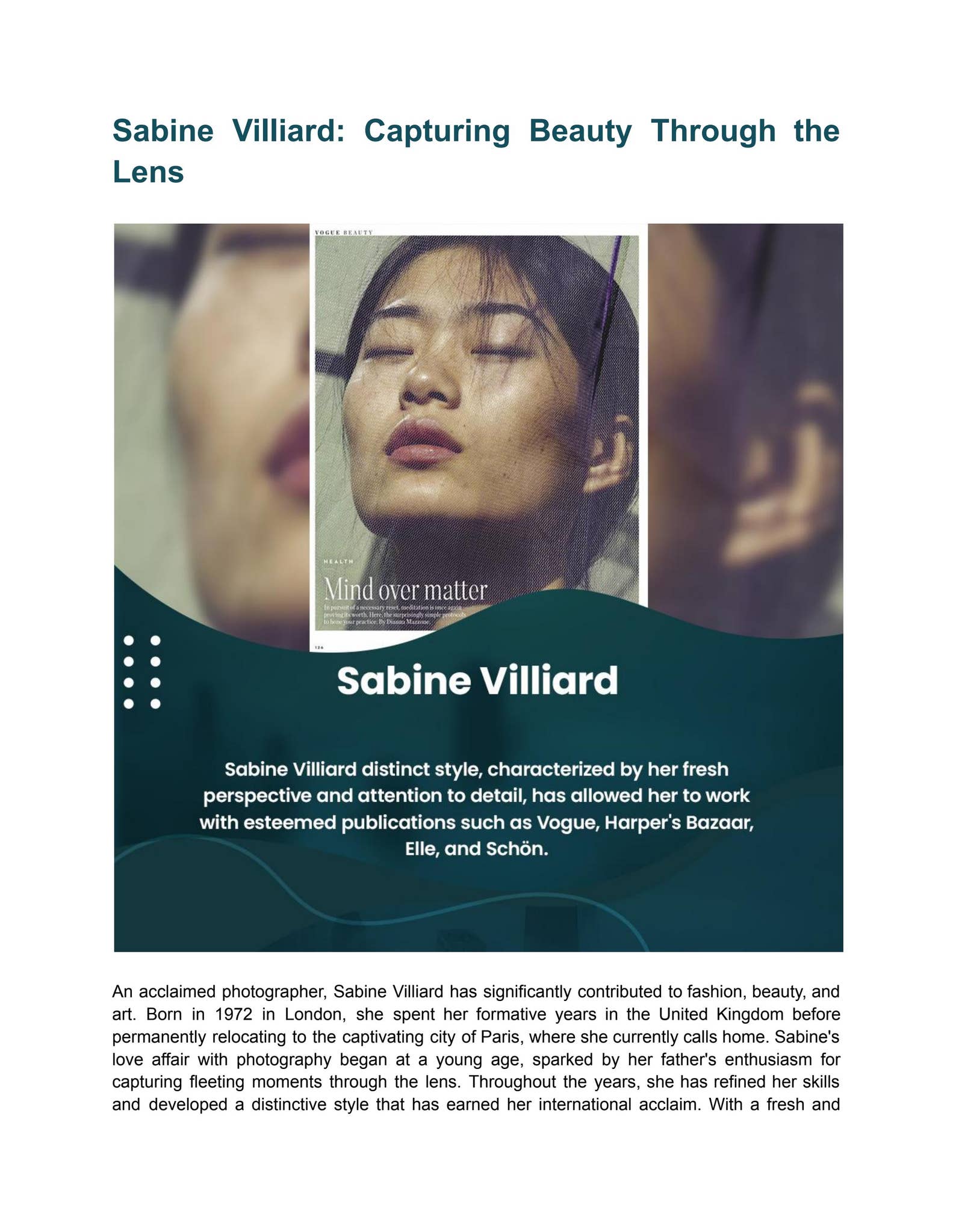 Sabine Villiard: Capturing Beauty Through the Lens by Sabine Villiard ...
