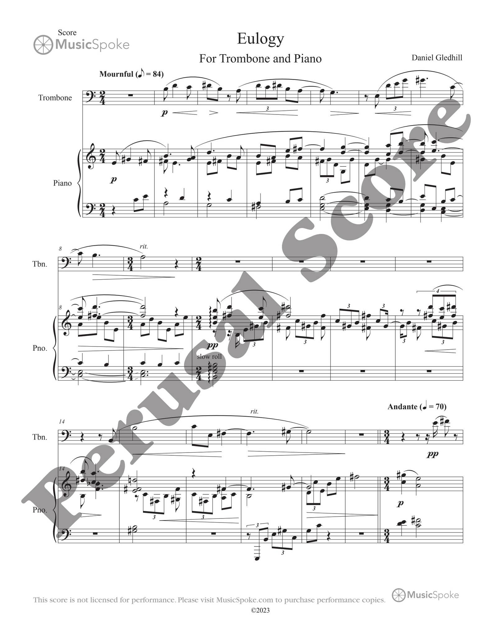 Eulogy for Trombone and Piano | Daniel Gledhill | MusicSpoke by ...