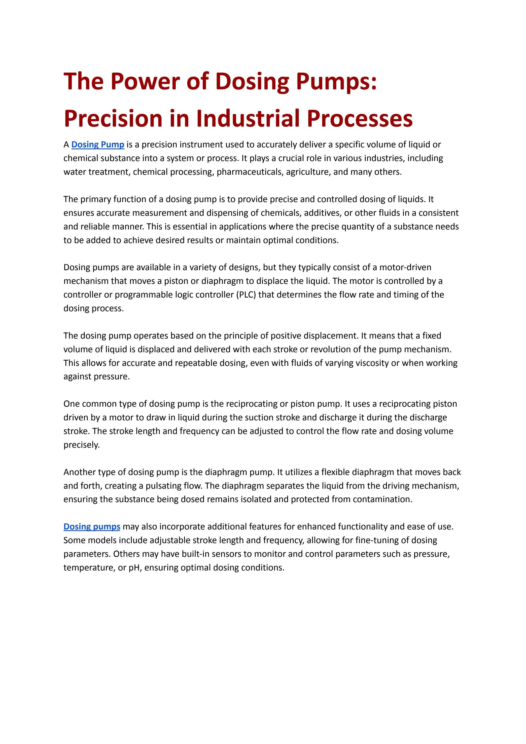 The Power of Dosing Pumps: Precision in Industrial Processes by Unique ...