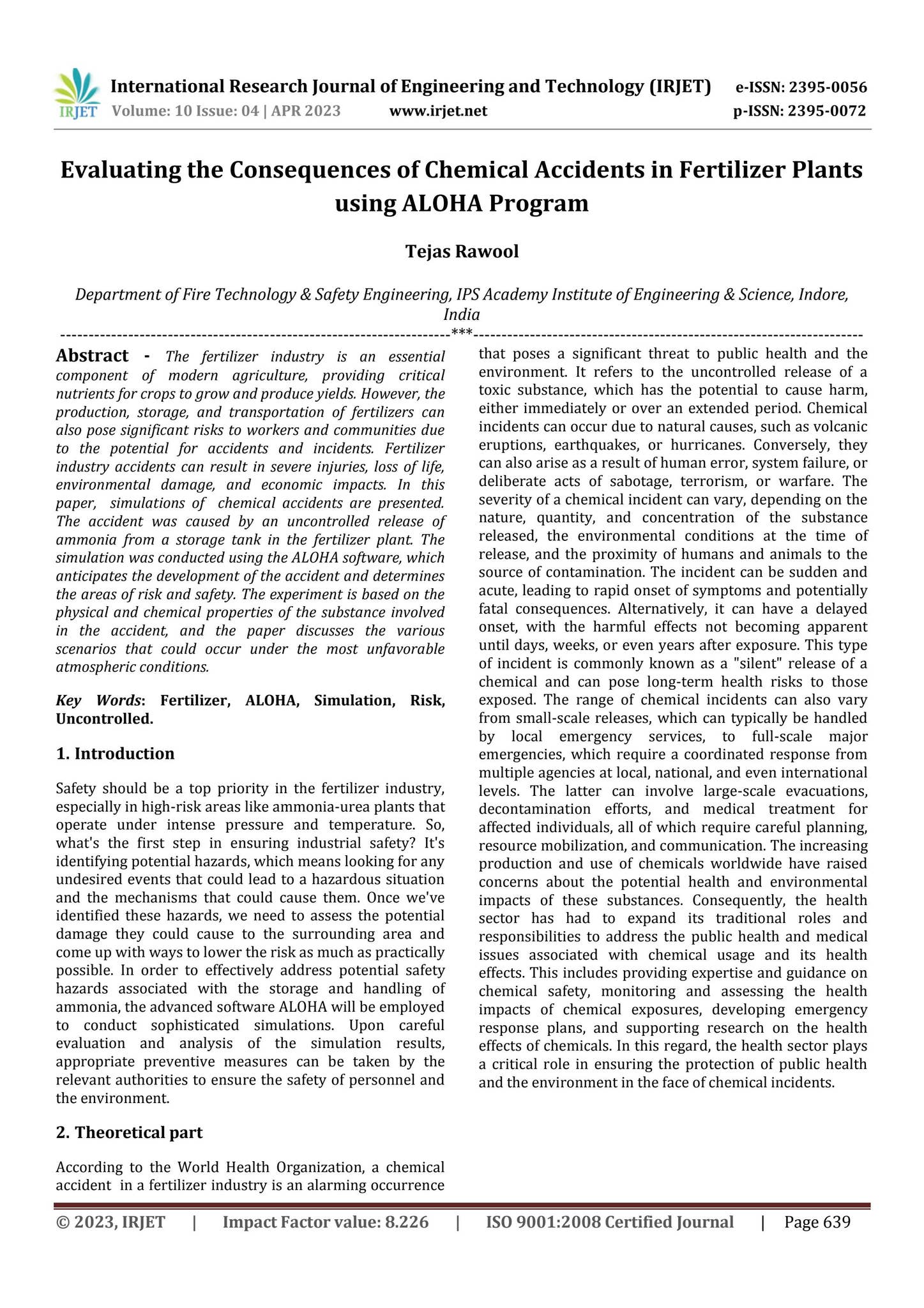 Evaluating the Consequences of Chemical Accidents in Fertilizer Plants ...