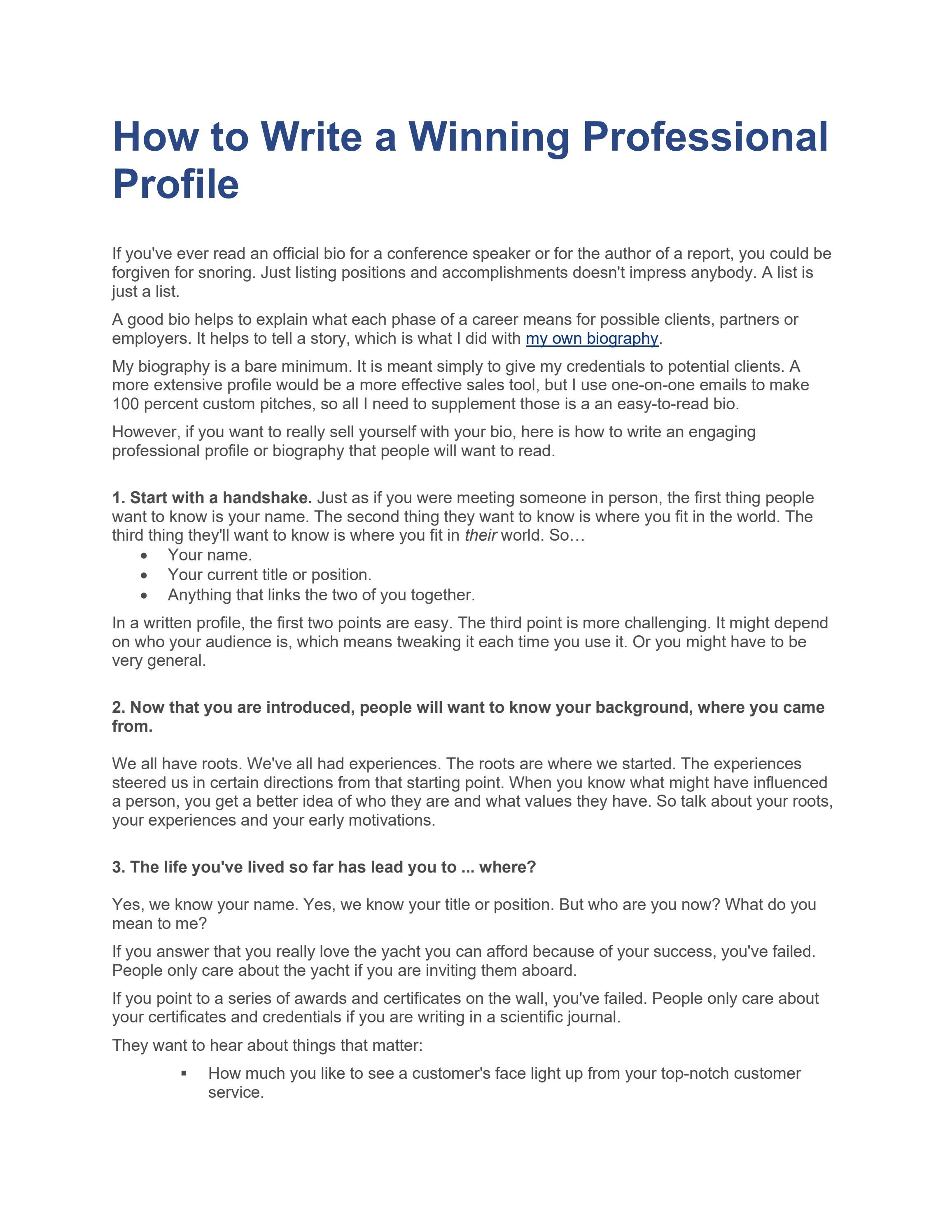 How to Write a Winning Professional Profile by DavidLeonhardt - Issuu