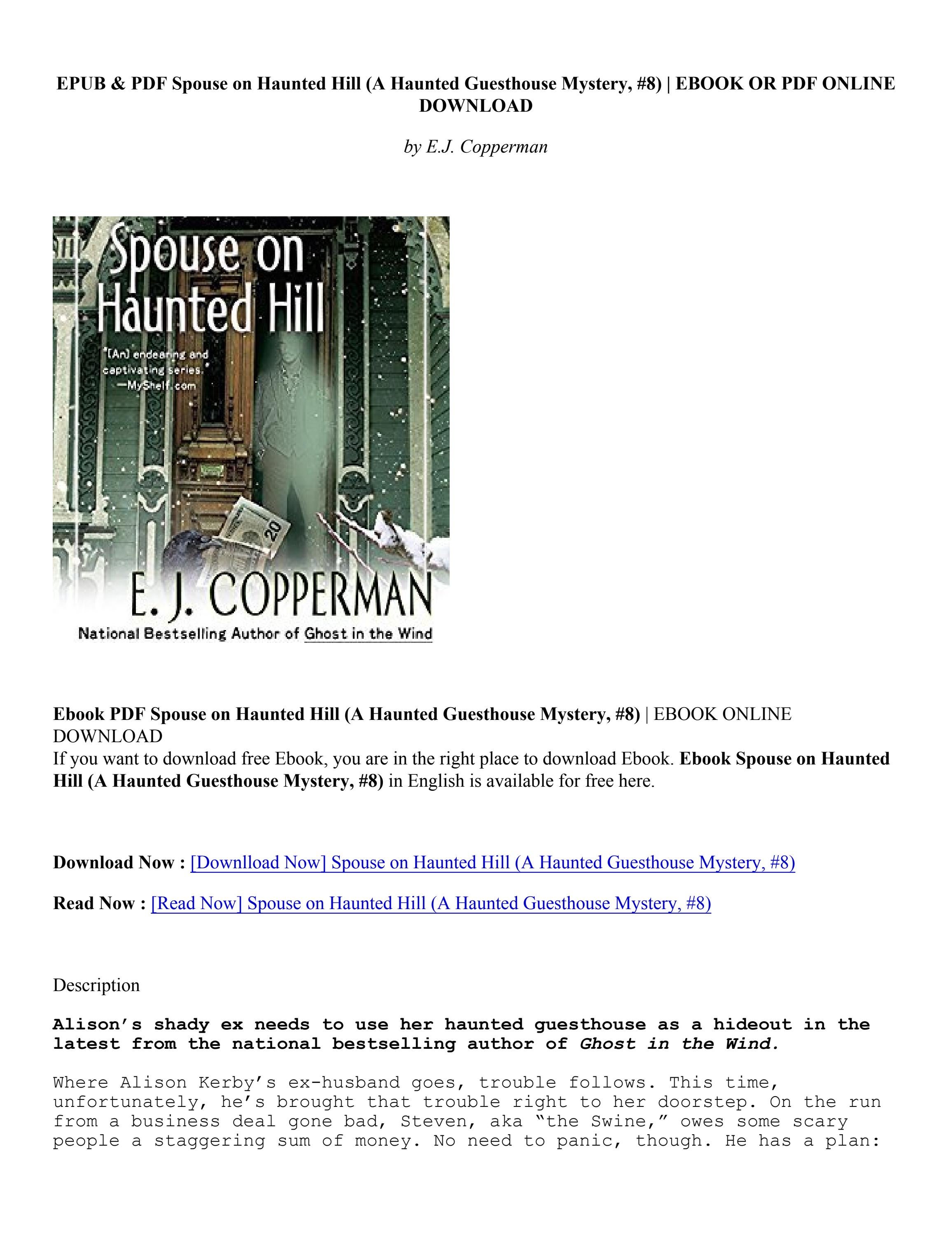 [PDF Download] Spouse on Haunted Hill (A Haunted Guesthouse Mystery, #8) - E.J. Copperman by ...