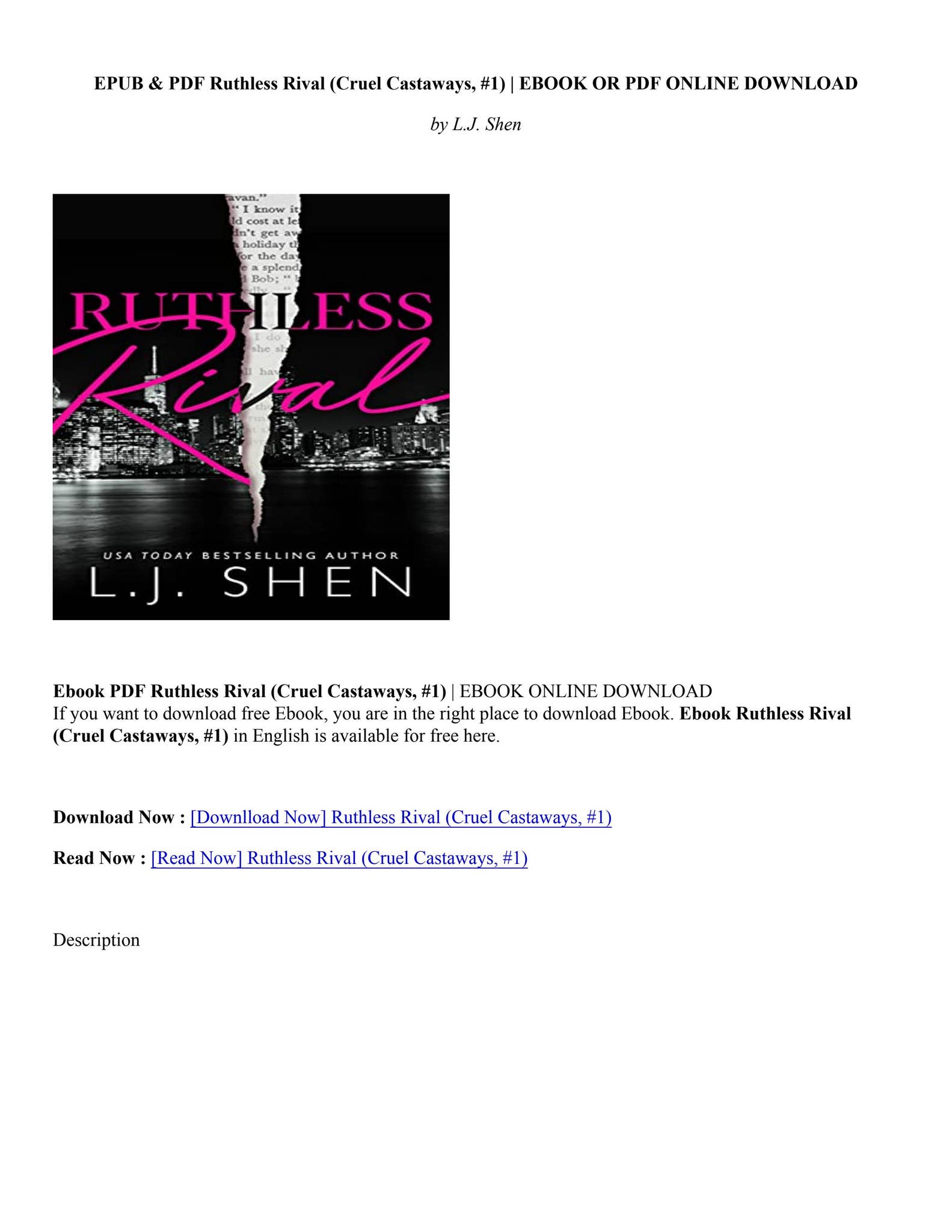 Download PDF/Epub Ruthless Rival (Cruel Castaways, #1) - L.J. Shen by ...