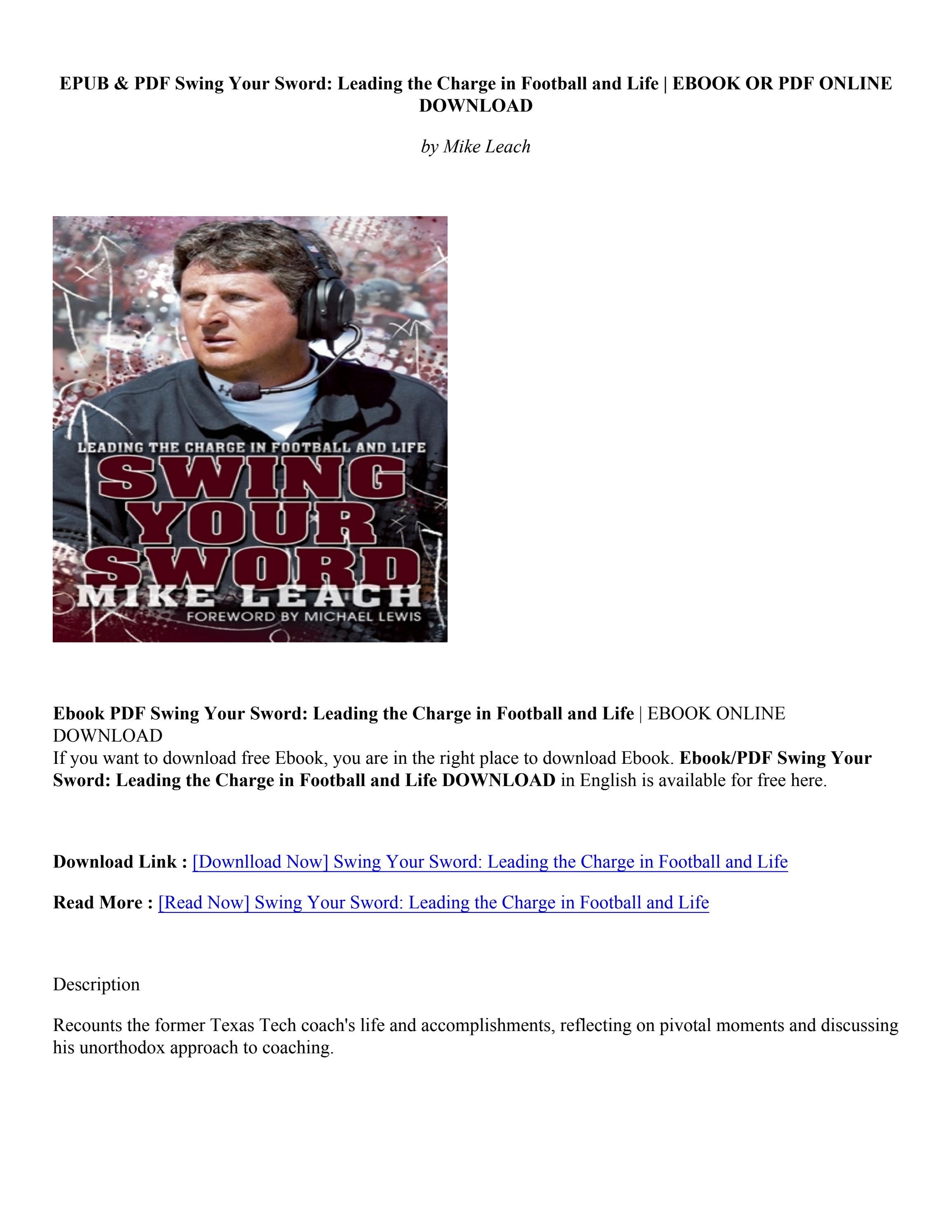 [PDF/ePub] Swing Your Sword: Leading the Charge in Football and Life ...