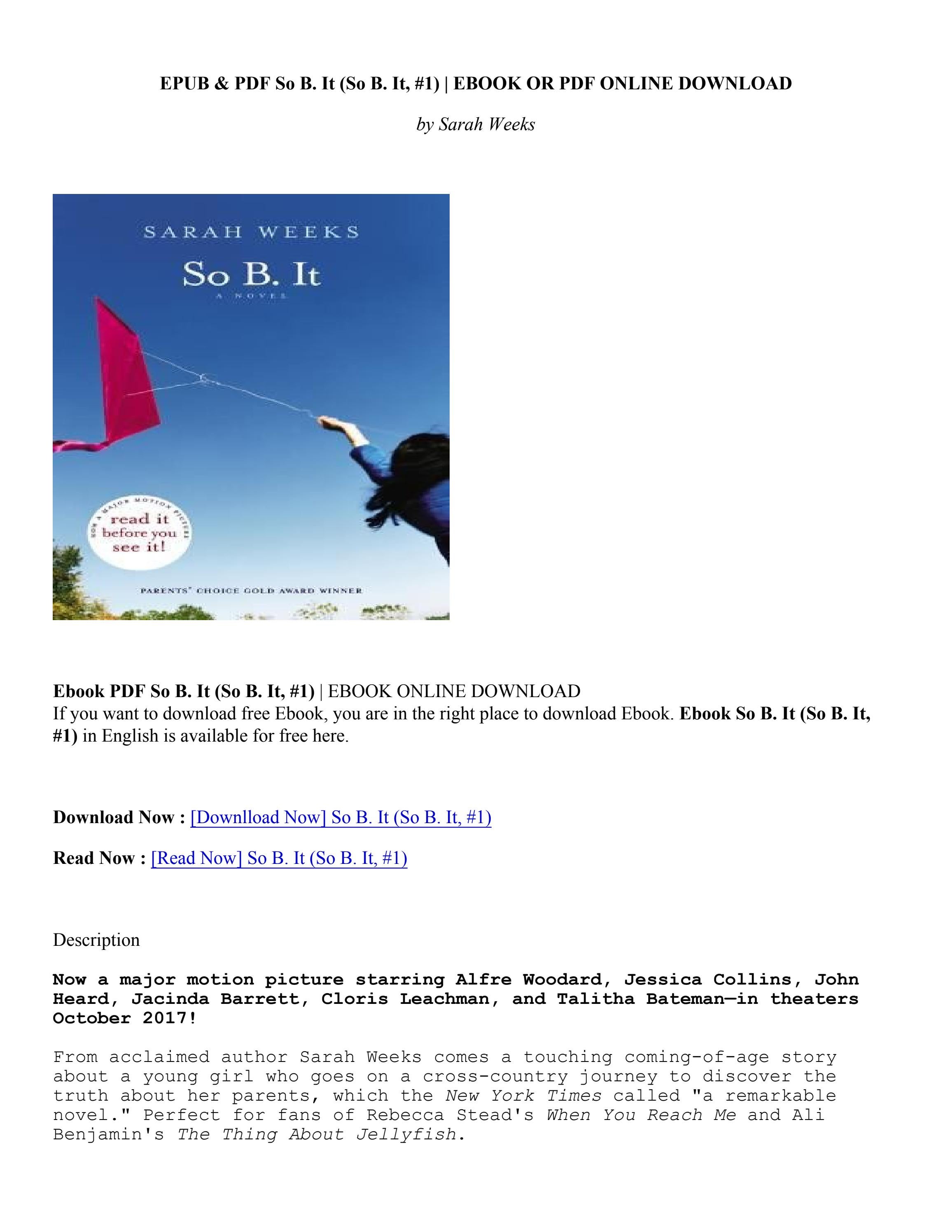 (PDF/ePub) So B. It (So B. It, #1) - Sarah Weeks by Nicolette-Mireault ...