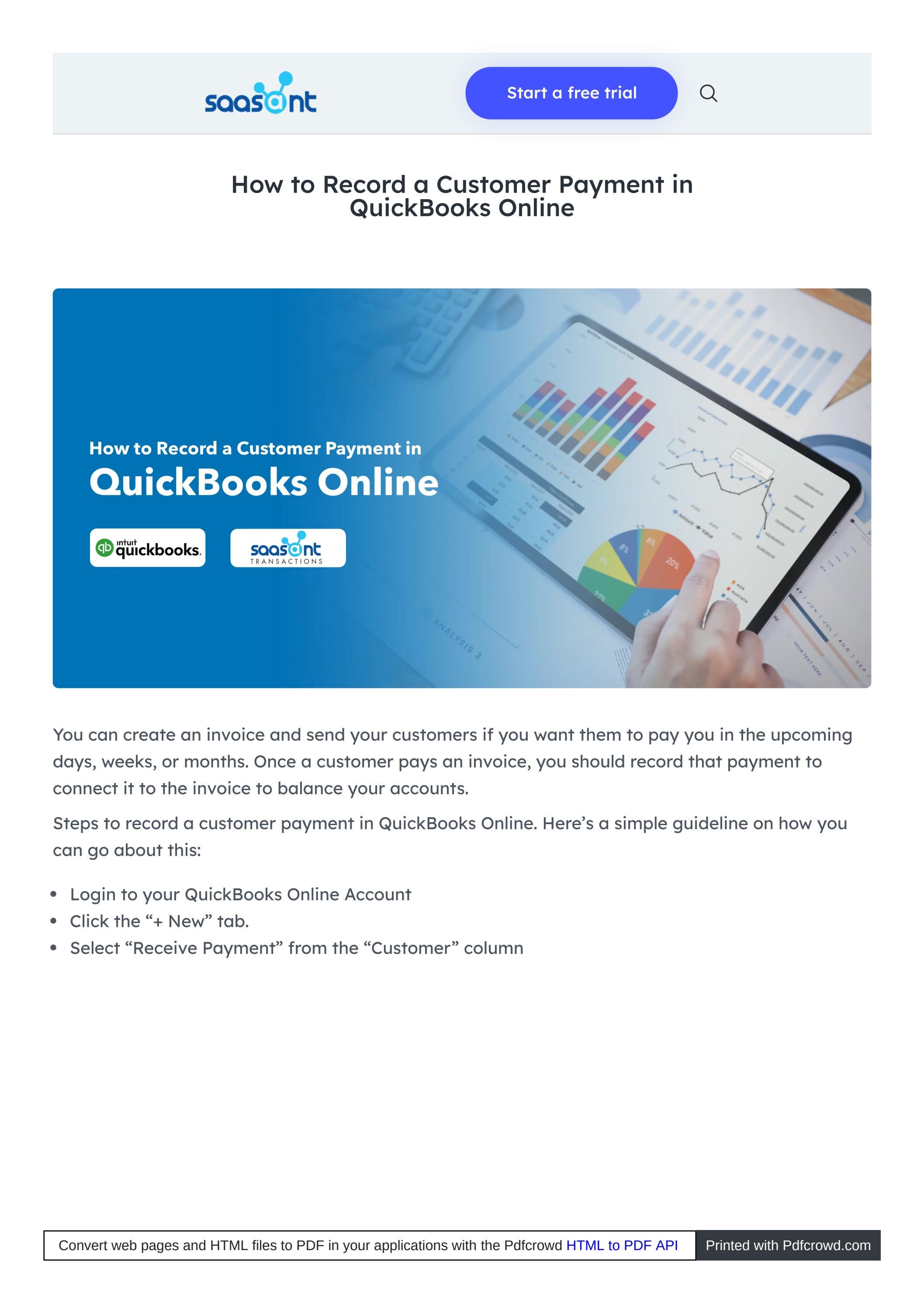 How To Record A Customer Payment In QuickBooks Online Saasant By How To Record A Customer Payment In QuickBooks Online Saasant By