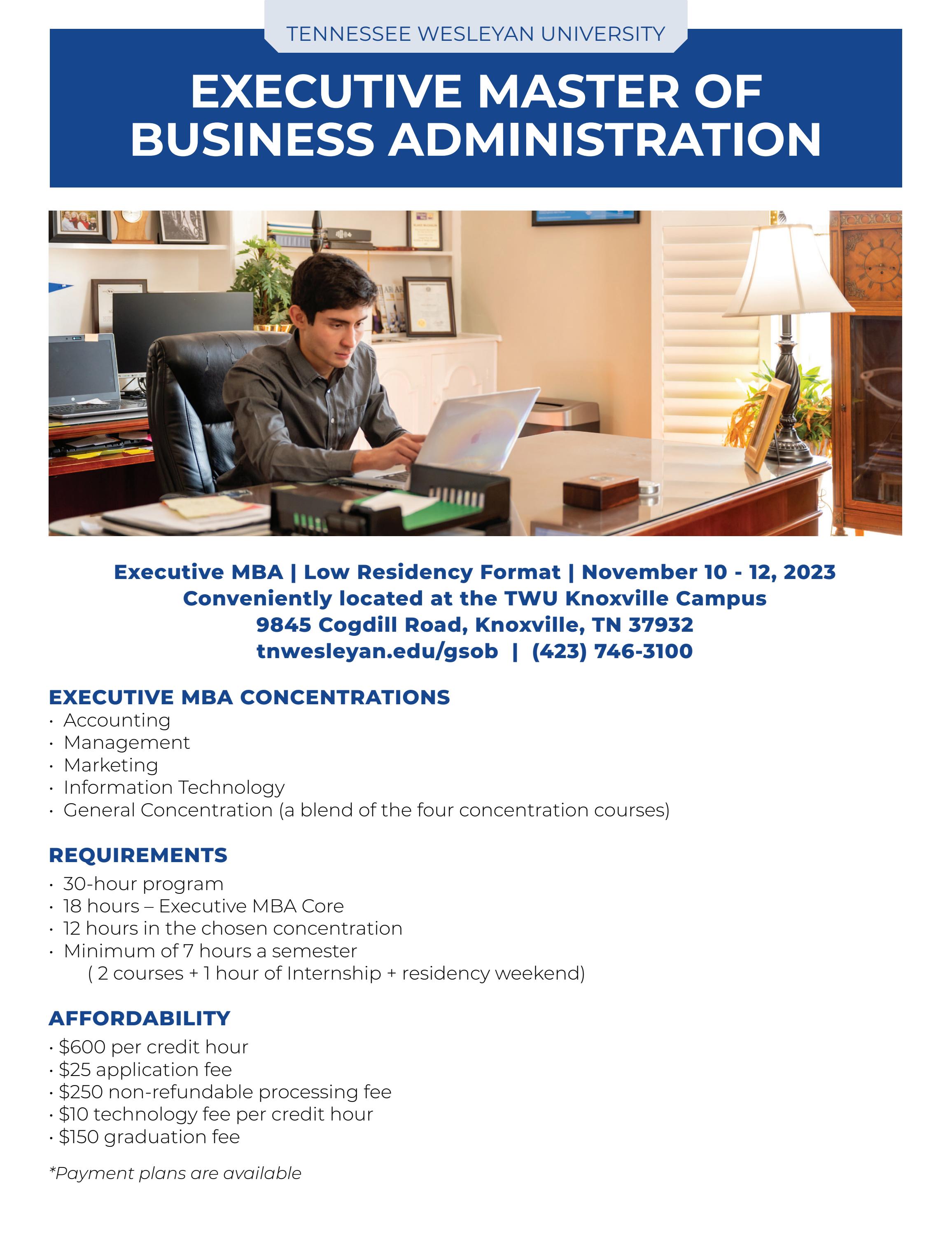 Executive Master of Business Administration Program Sheet by Tennessee ...