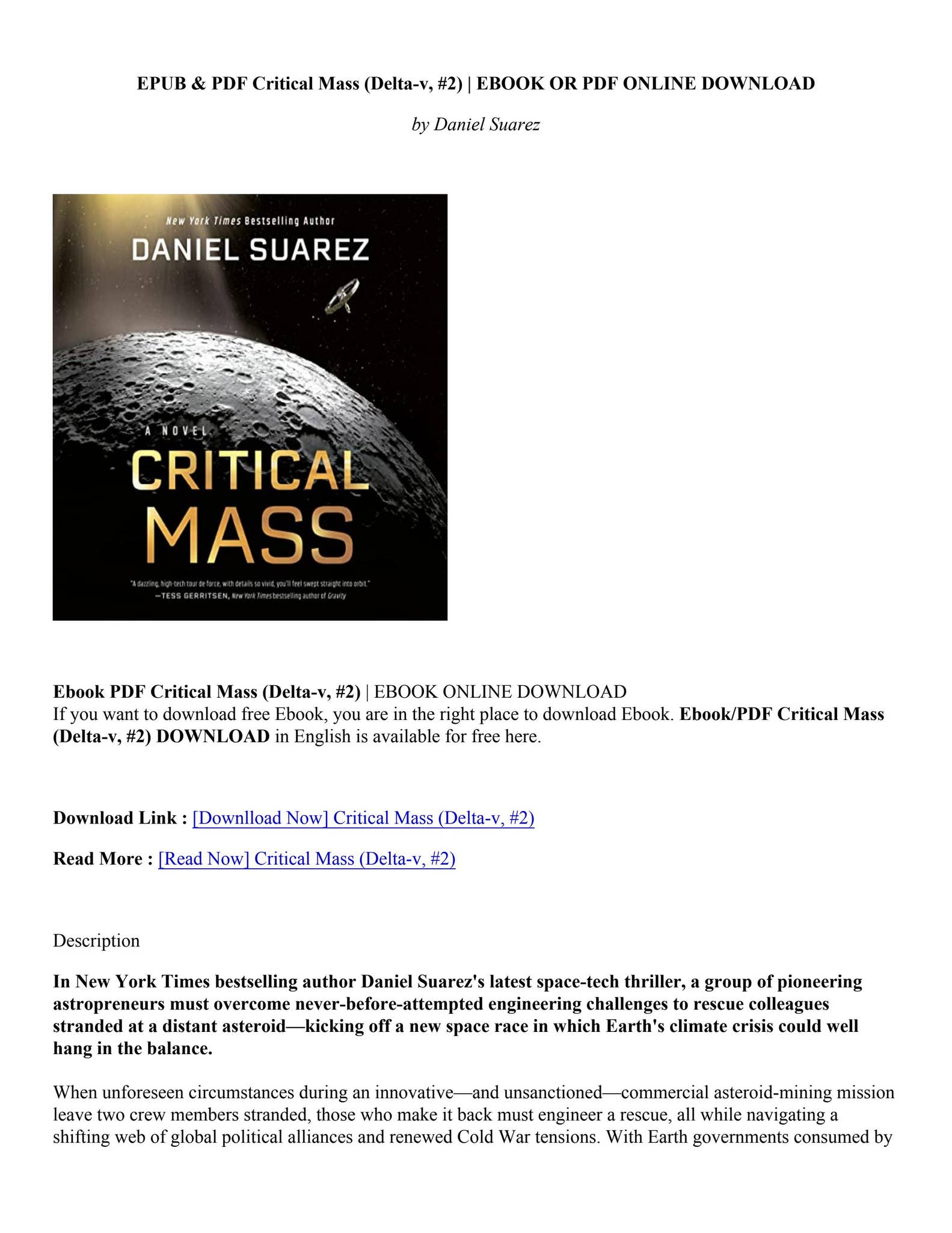 PDF Critical Mass (Delta-v, #2) - Daniel Suarez by JasonCaronw - Issuu