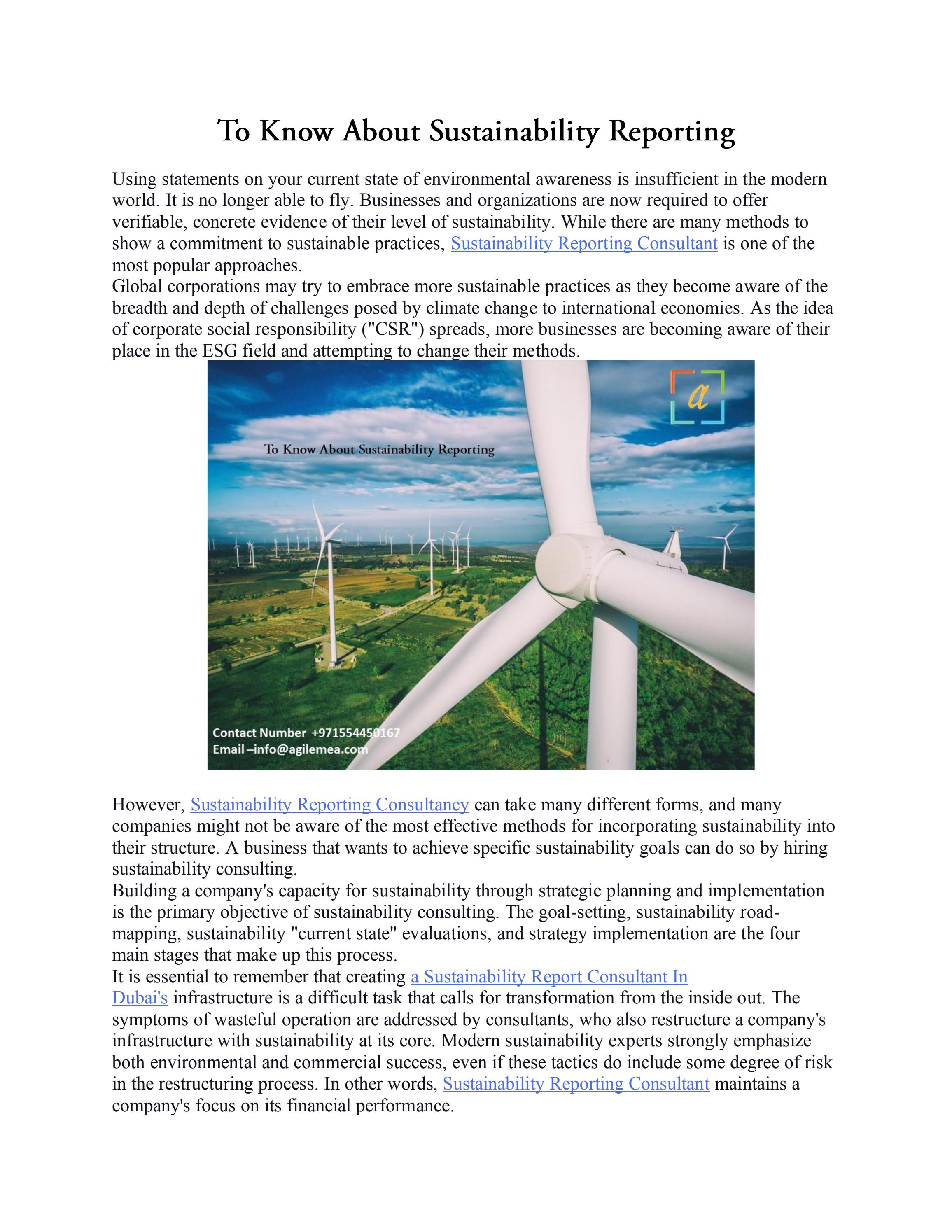 To Know About Sustainability Reporting by Agile Advisors - Issuu
