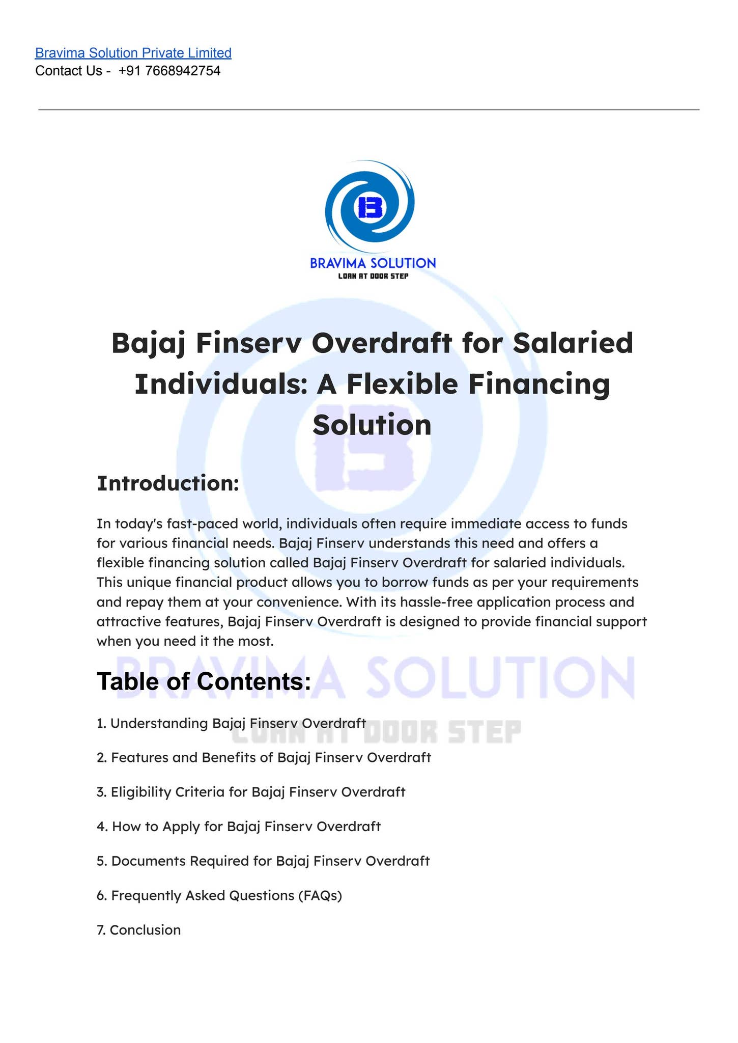 Bajaj Finserv Overdraft for Salaried Individuals: A Flexible Financing Solution by bravima ...