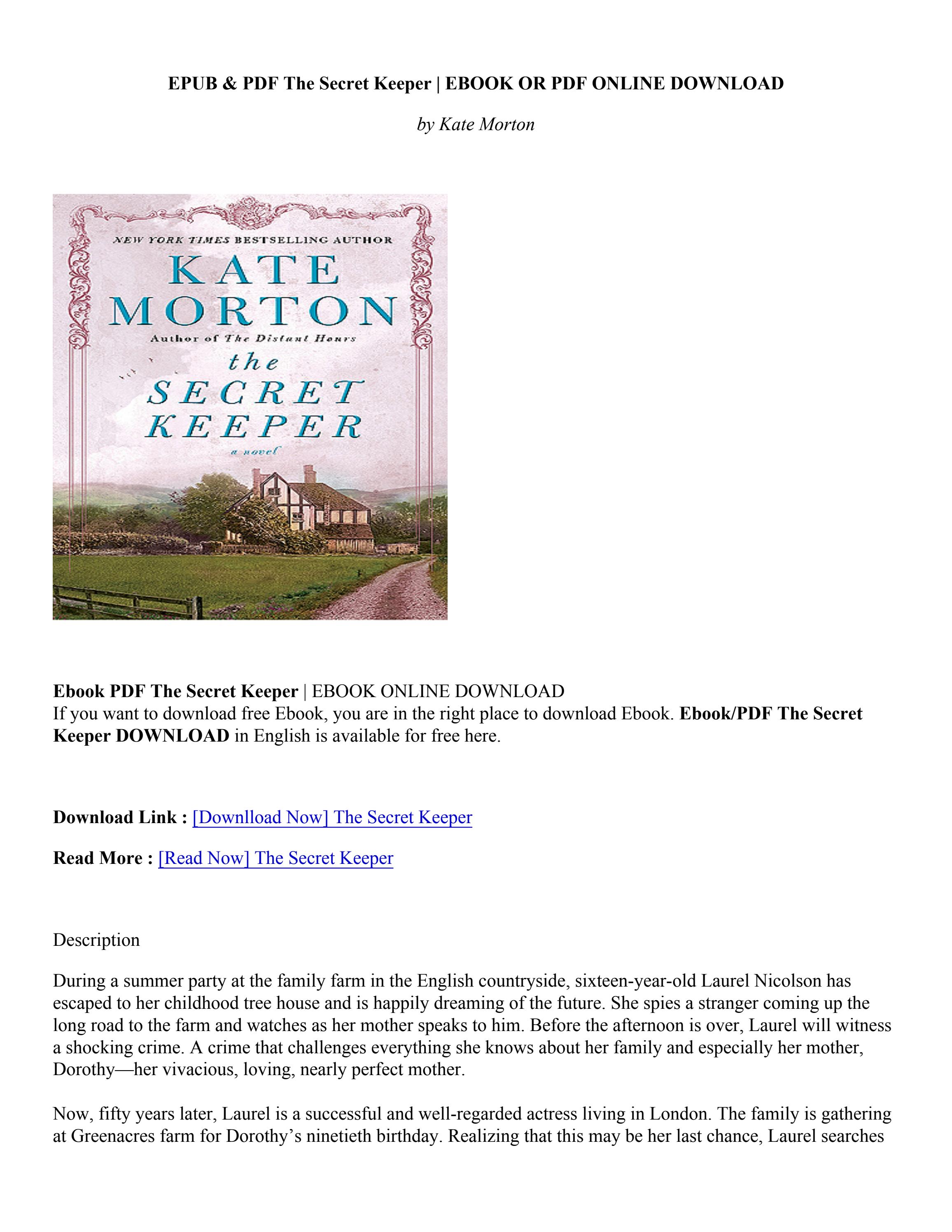 (Download PDF) The Secret Keeper - Kate Morton by SibylaLizotte - Issuu