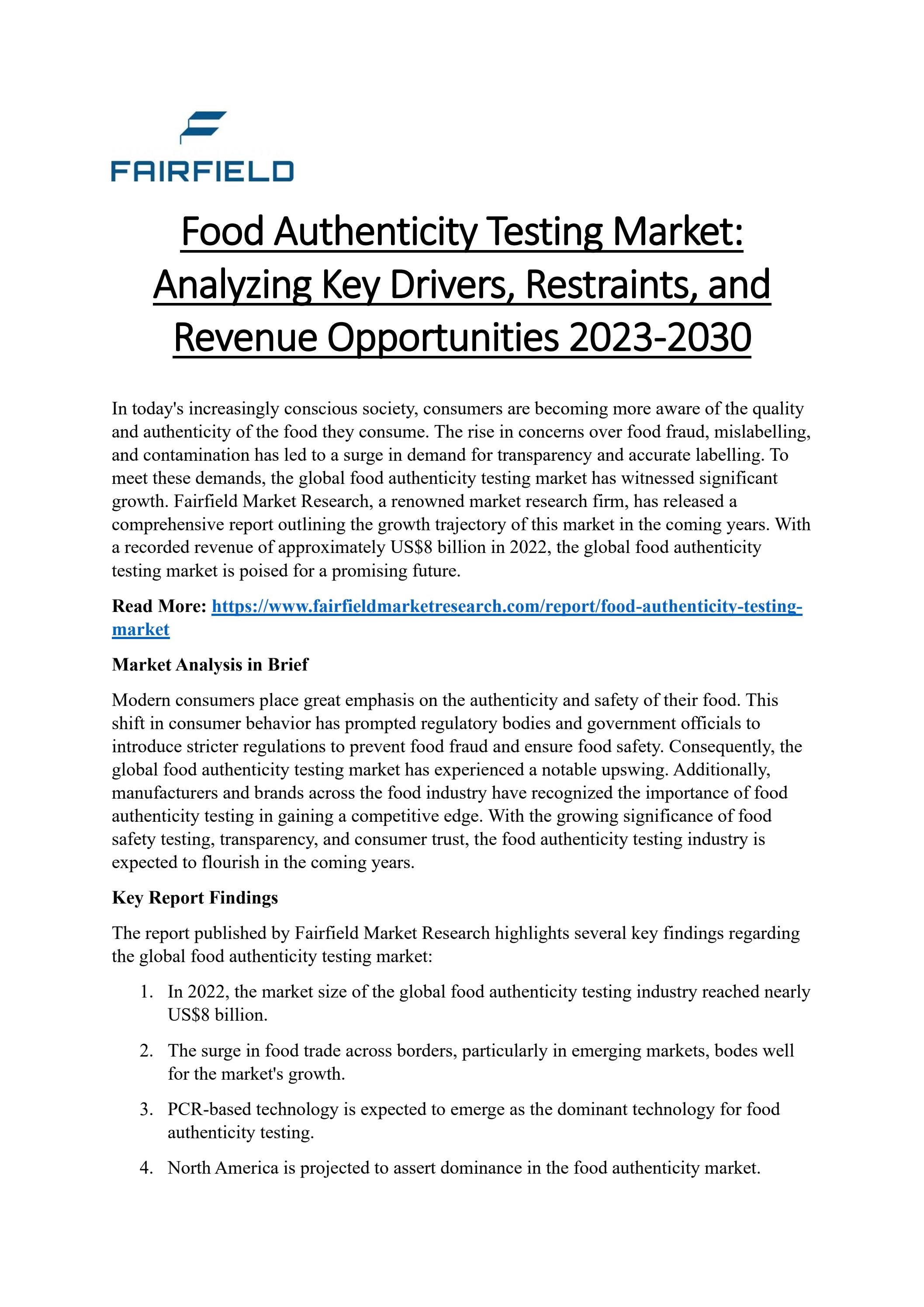 Food Authenticity Testing Market: Analyzing Key Drivers, Restraints ...