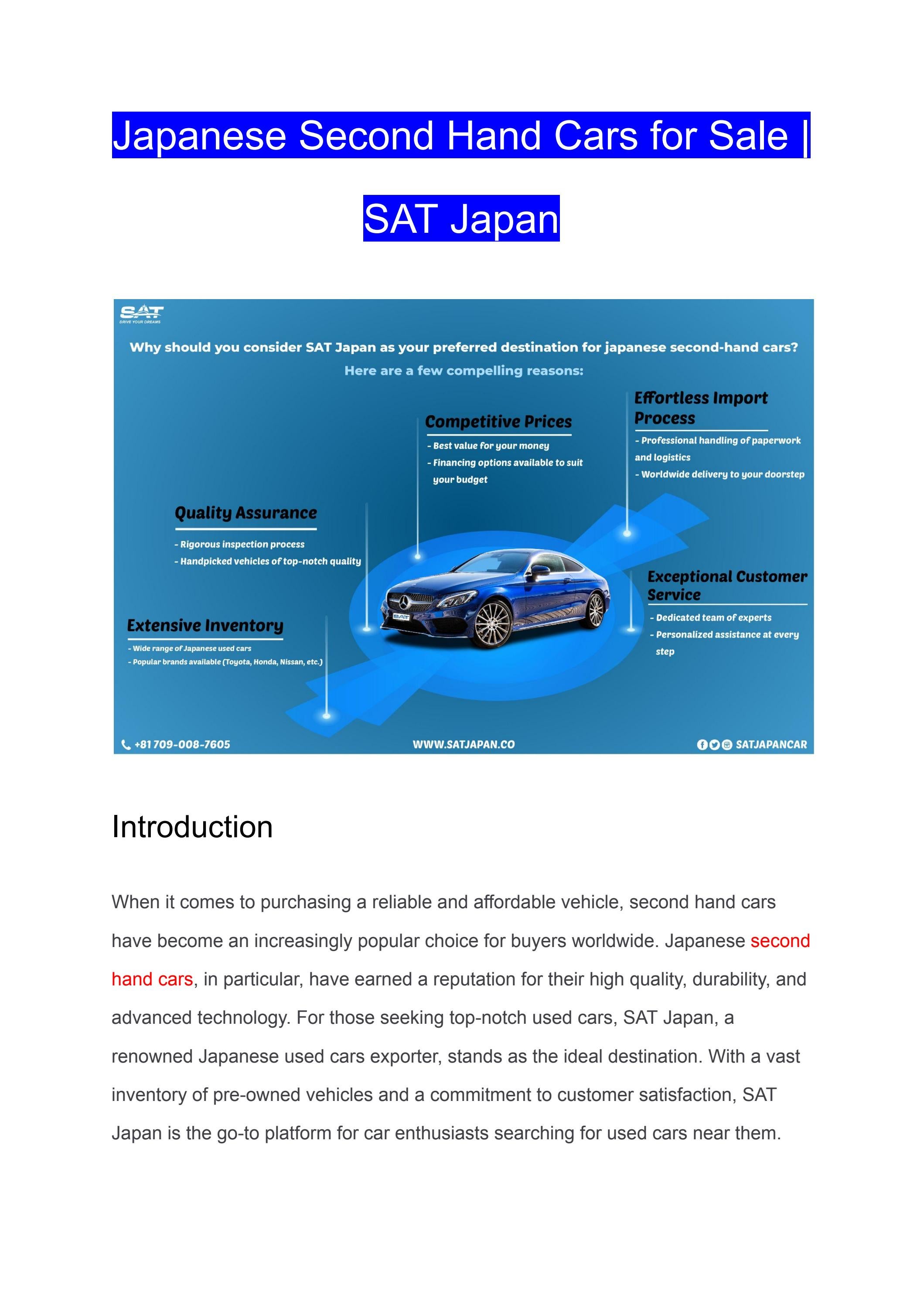 Japanese Second Hand Cars for Sale | SAT Japan by satjapancar - Issuu