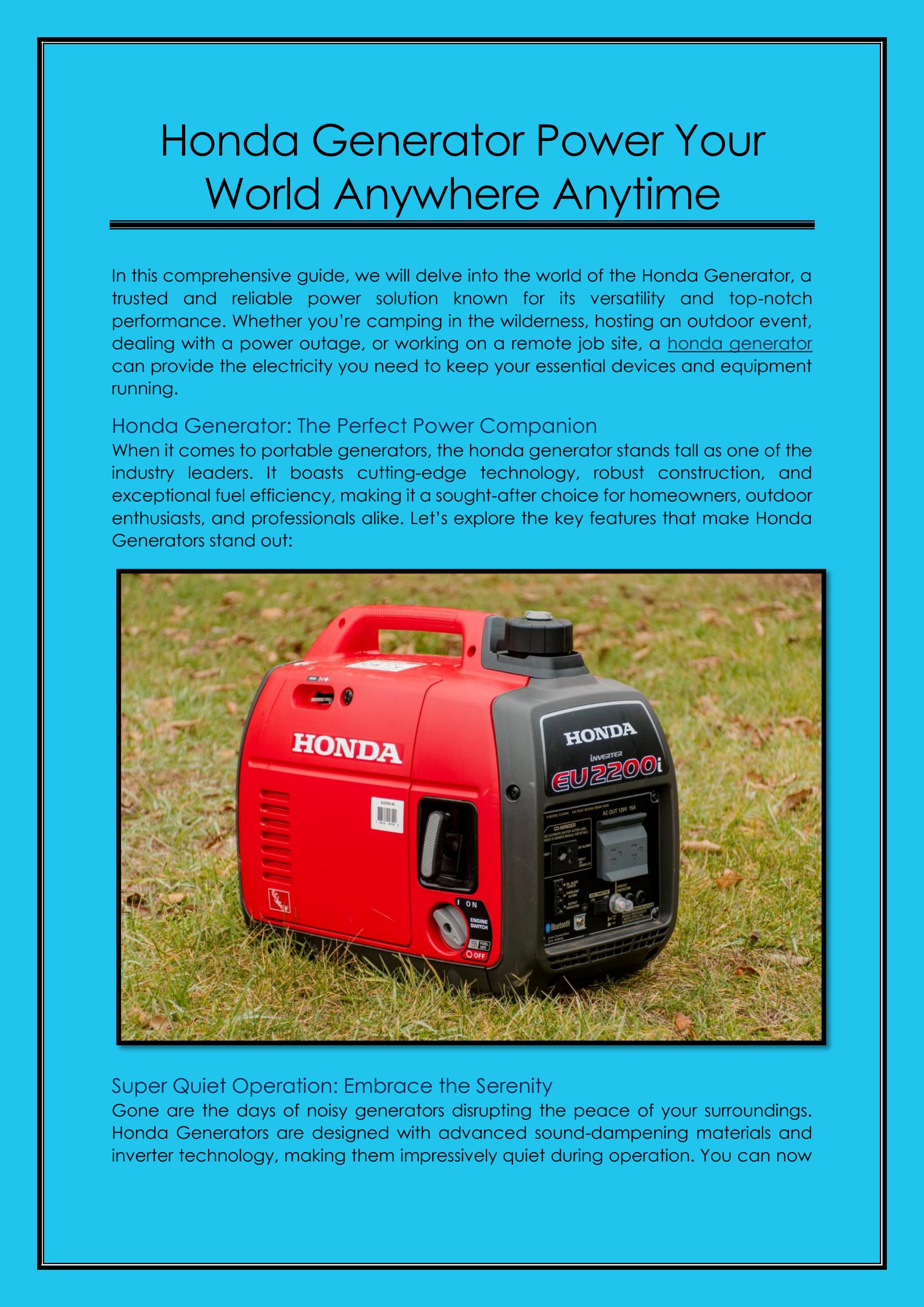 Honda Generator Power Your World Anywhere Anytime by kemwienerwald - Issuu