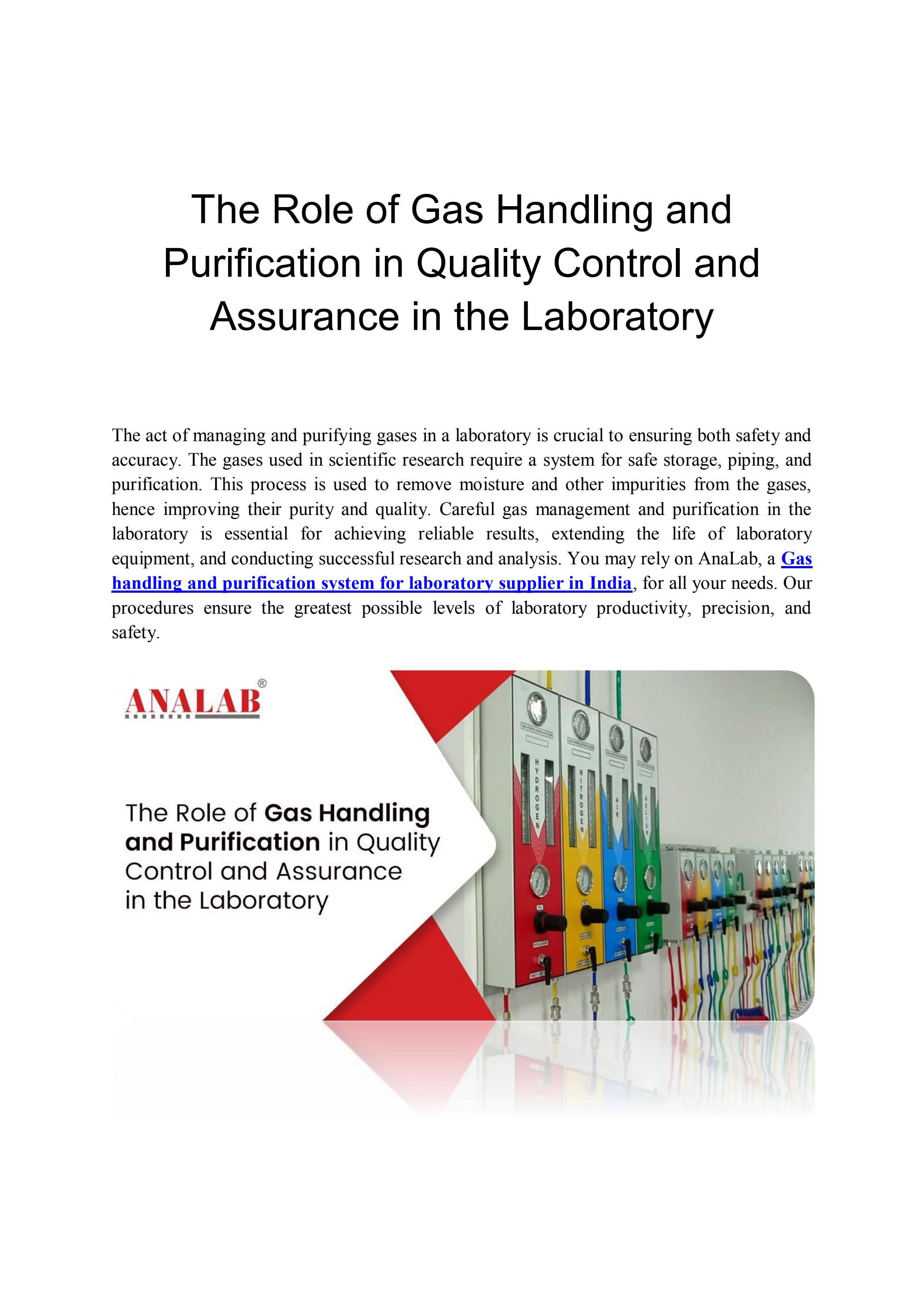 The Role of Gas Handling and Purification in Quality Control and ...