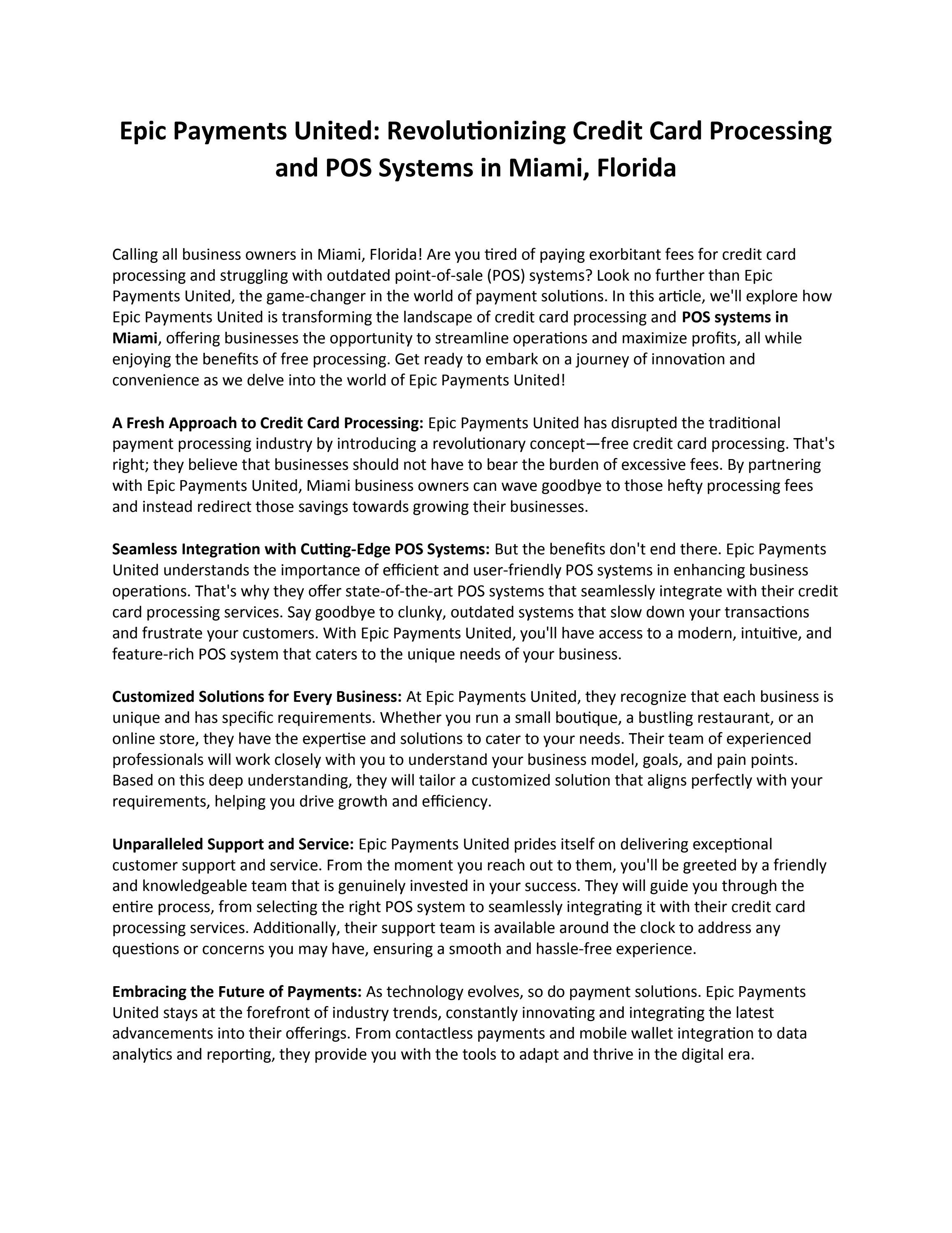 Epic Payments United: Revolutionizing Credit Card Processing and POS ...