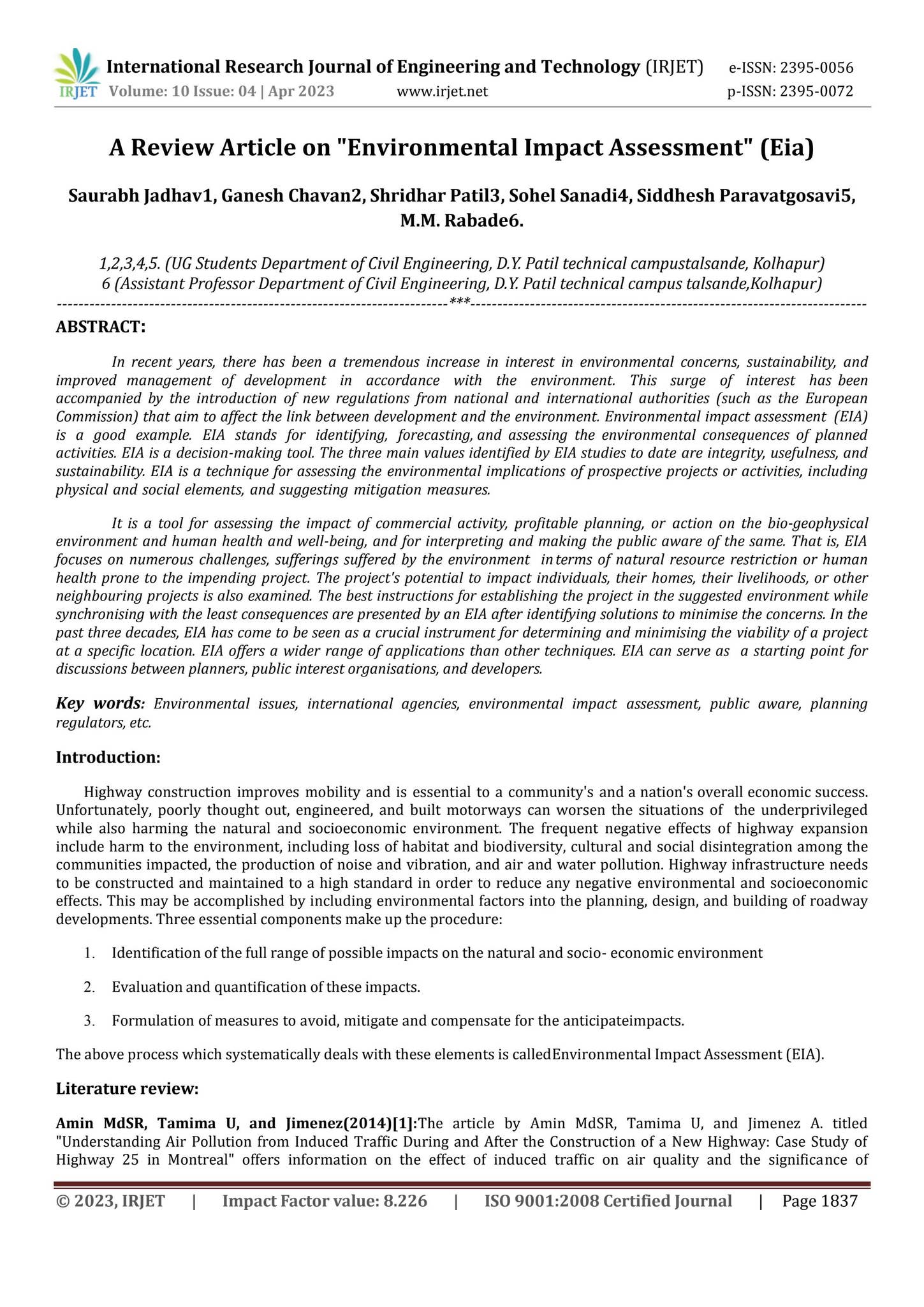 A Review Article on "Environmental Impact Assessment" (Eia) by IRJET ...