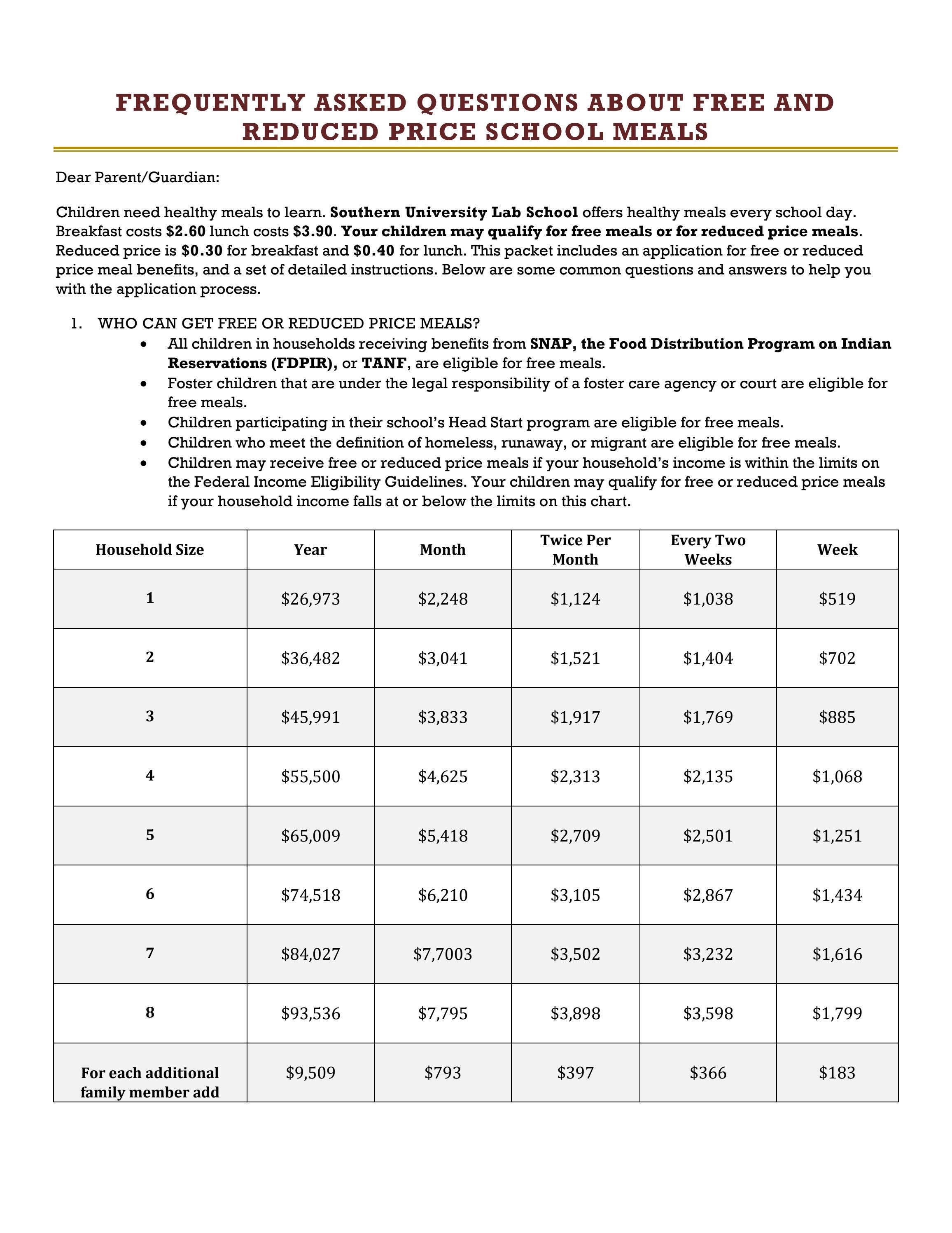 Lunch Form & Application by Southern University Laboratory School - Issuu