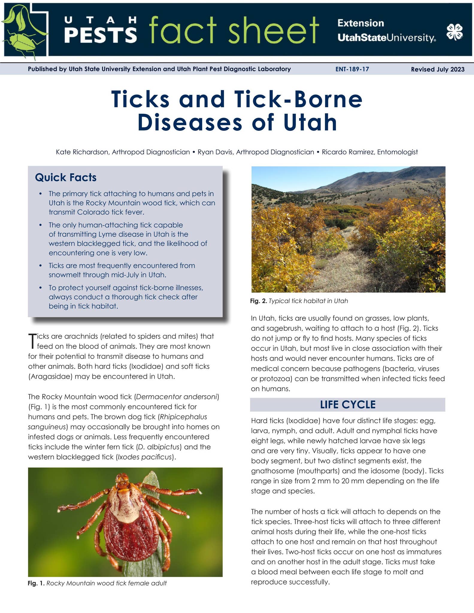 Ticks and Tick-Borne Diseases of Utah by Utah State University ...