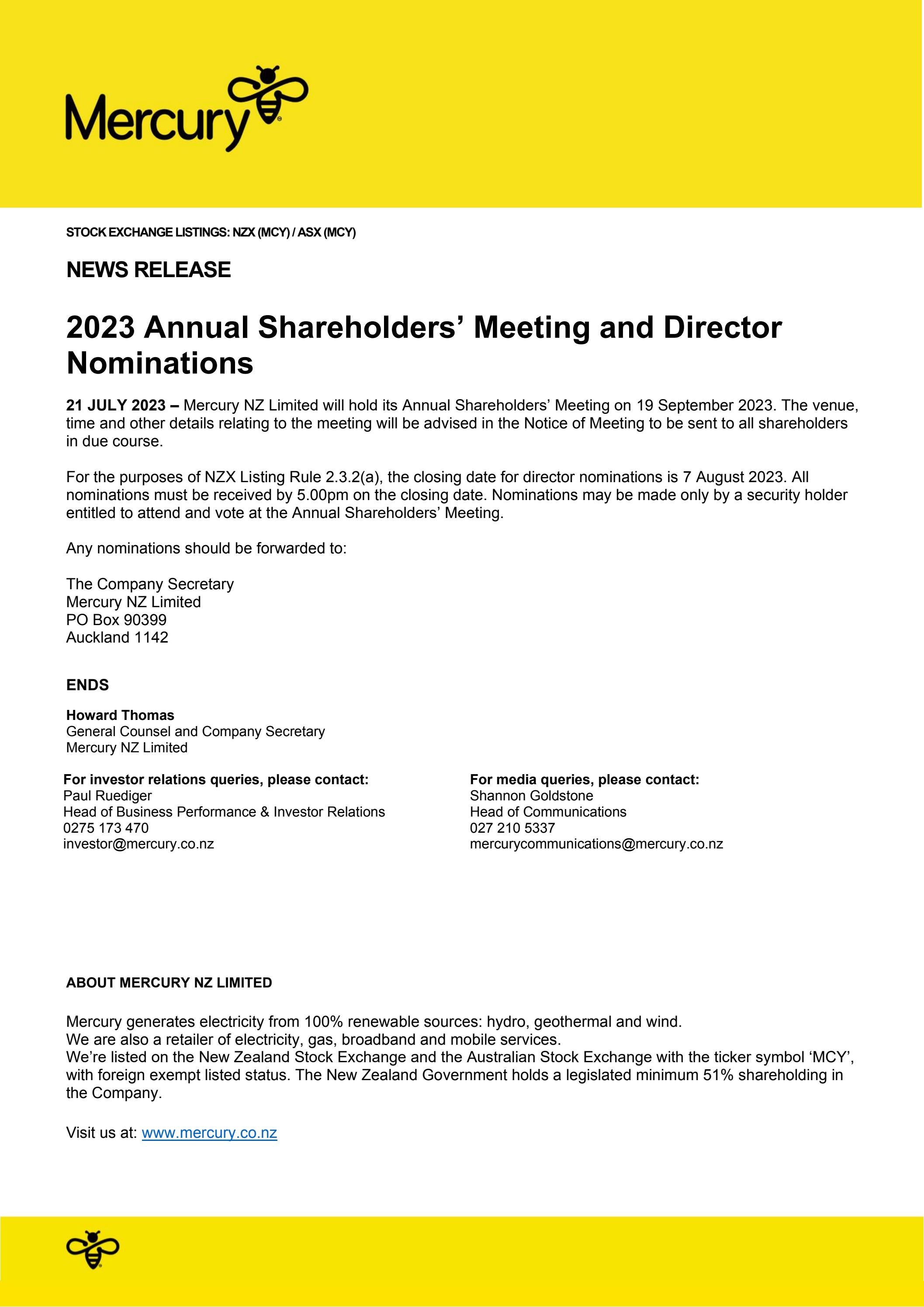 2023 Annual Shareholders’ Meeting and Director Nominations by Mercury - Issuu