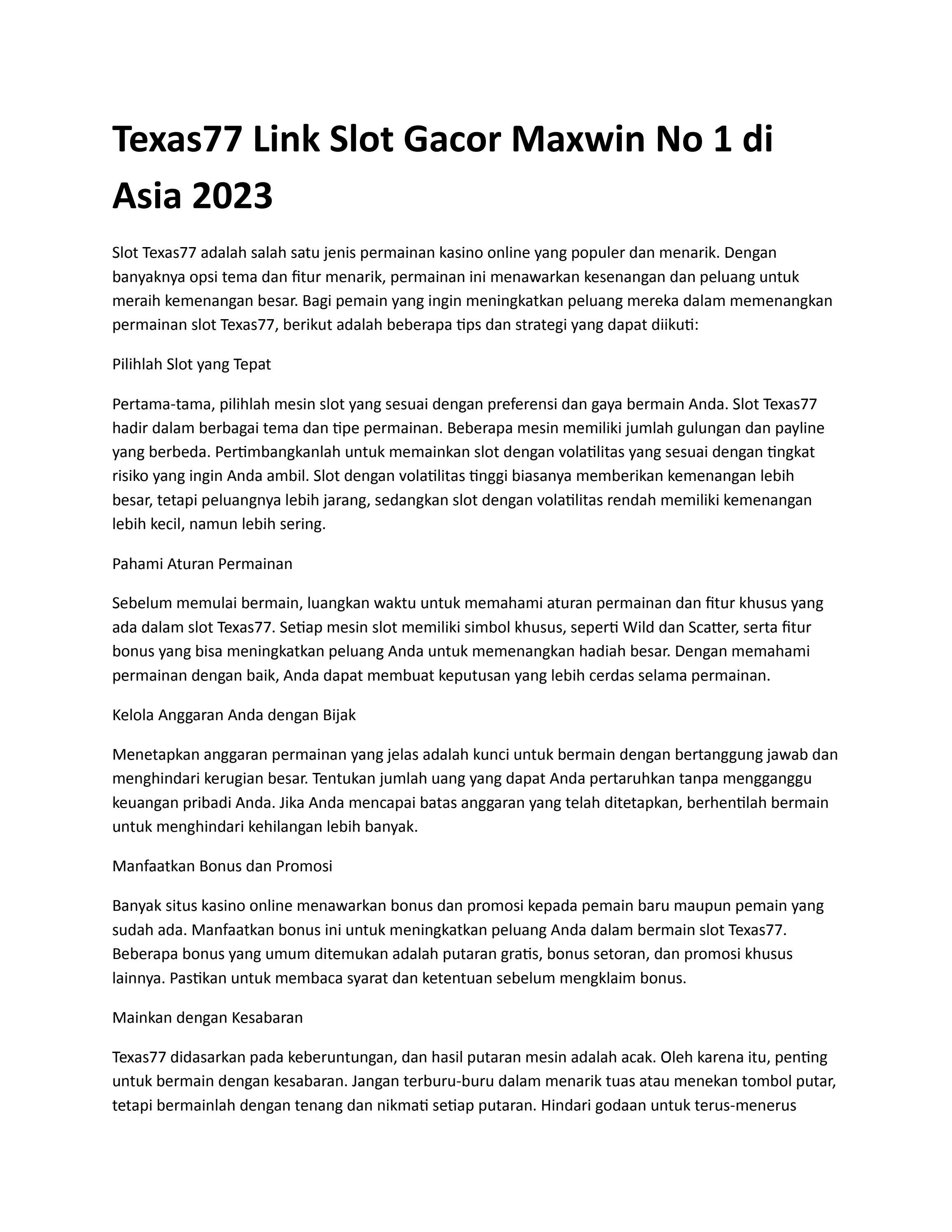 The title ofTexas77 Link Slot Gacor Maxwin No 1 di Asia 2023 your publication by Allen irfan ...