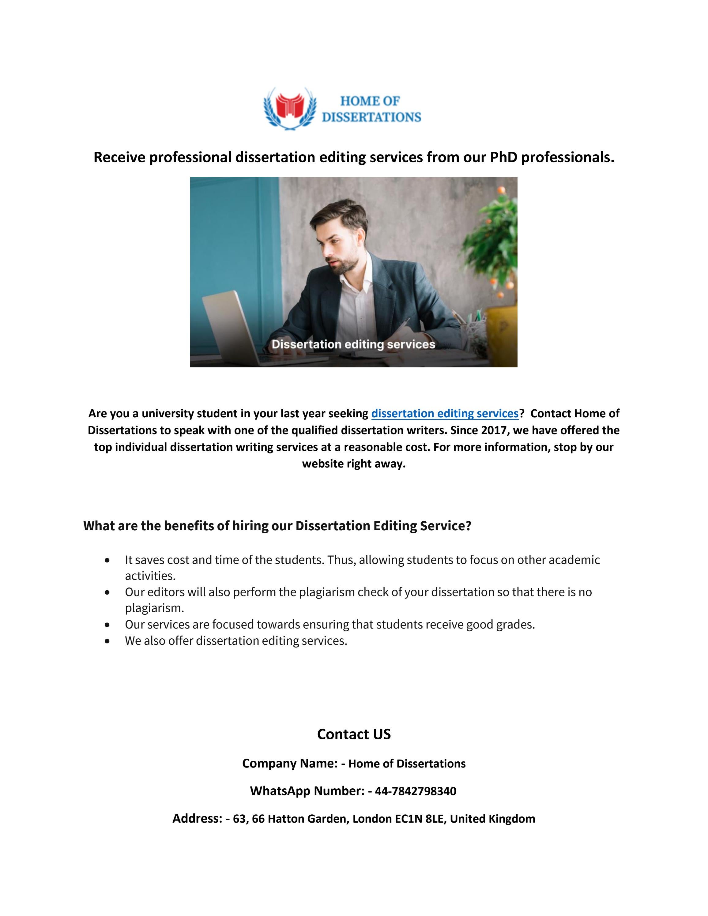 Receive professional dissertation editing services from our PhD ...