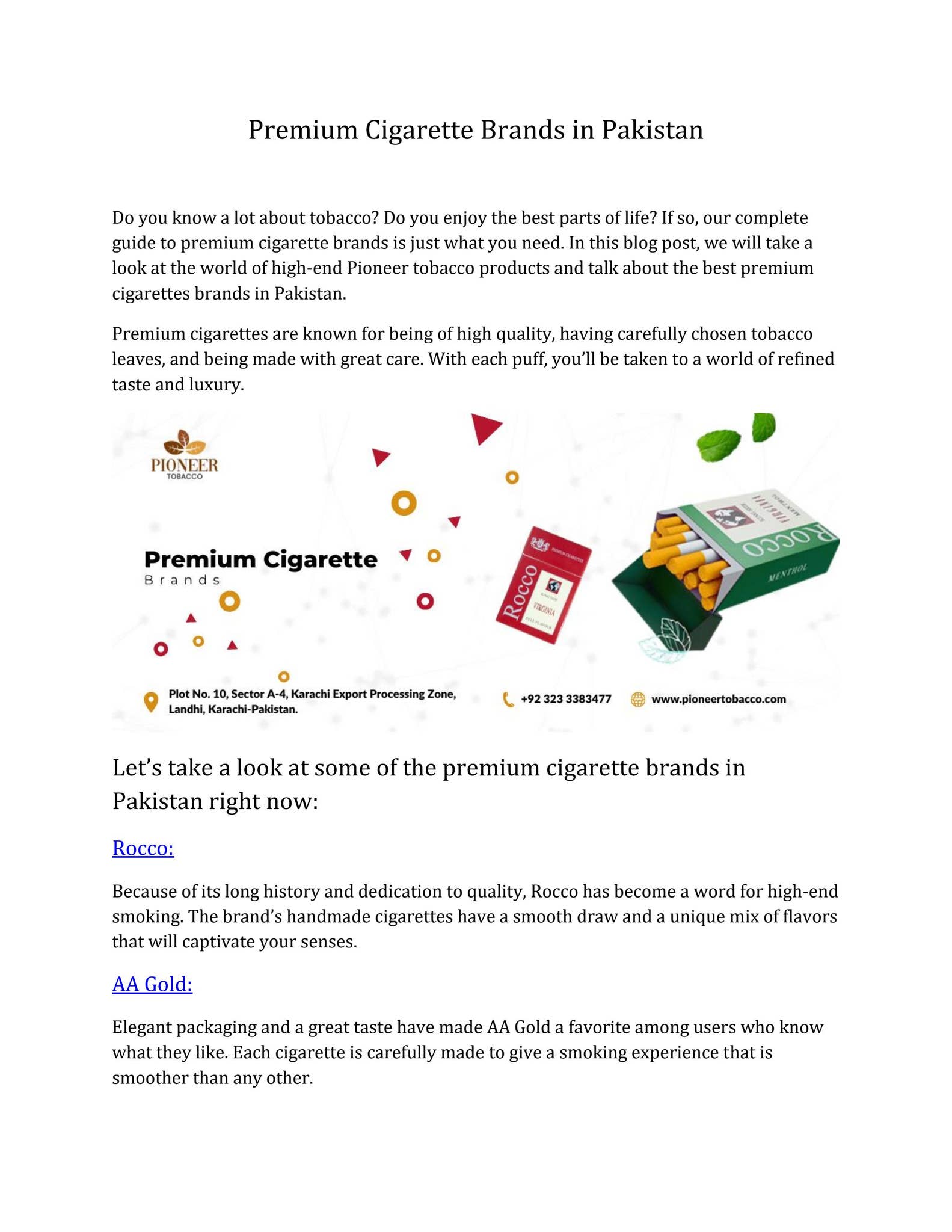 Premium Cigarette Brands in Pakistan by Pioneer Tobacco - Issuu
