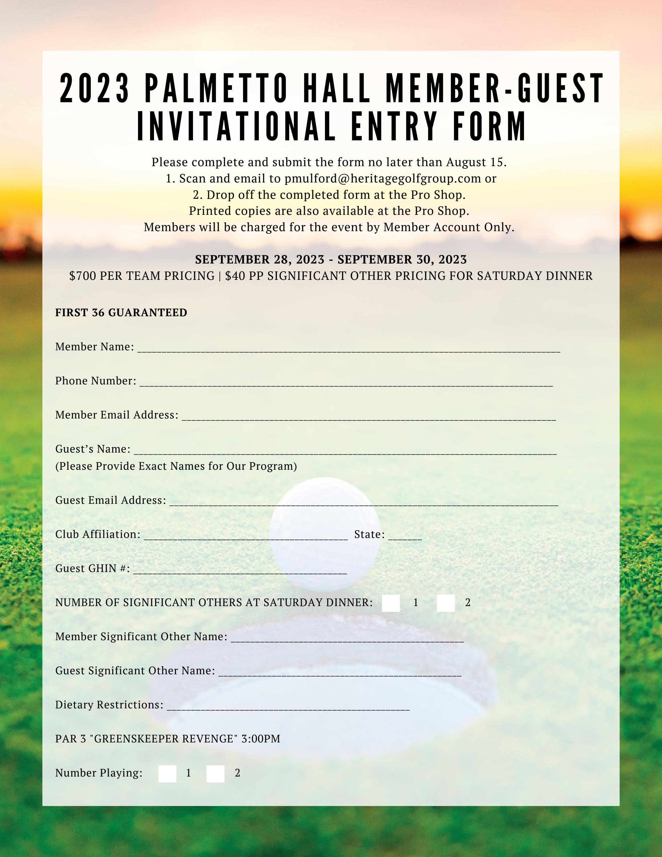 2023 Palmetto Hall Member-Guest Invitational Entry Form by Heritage ...