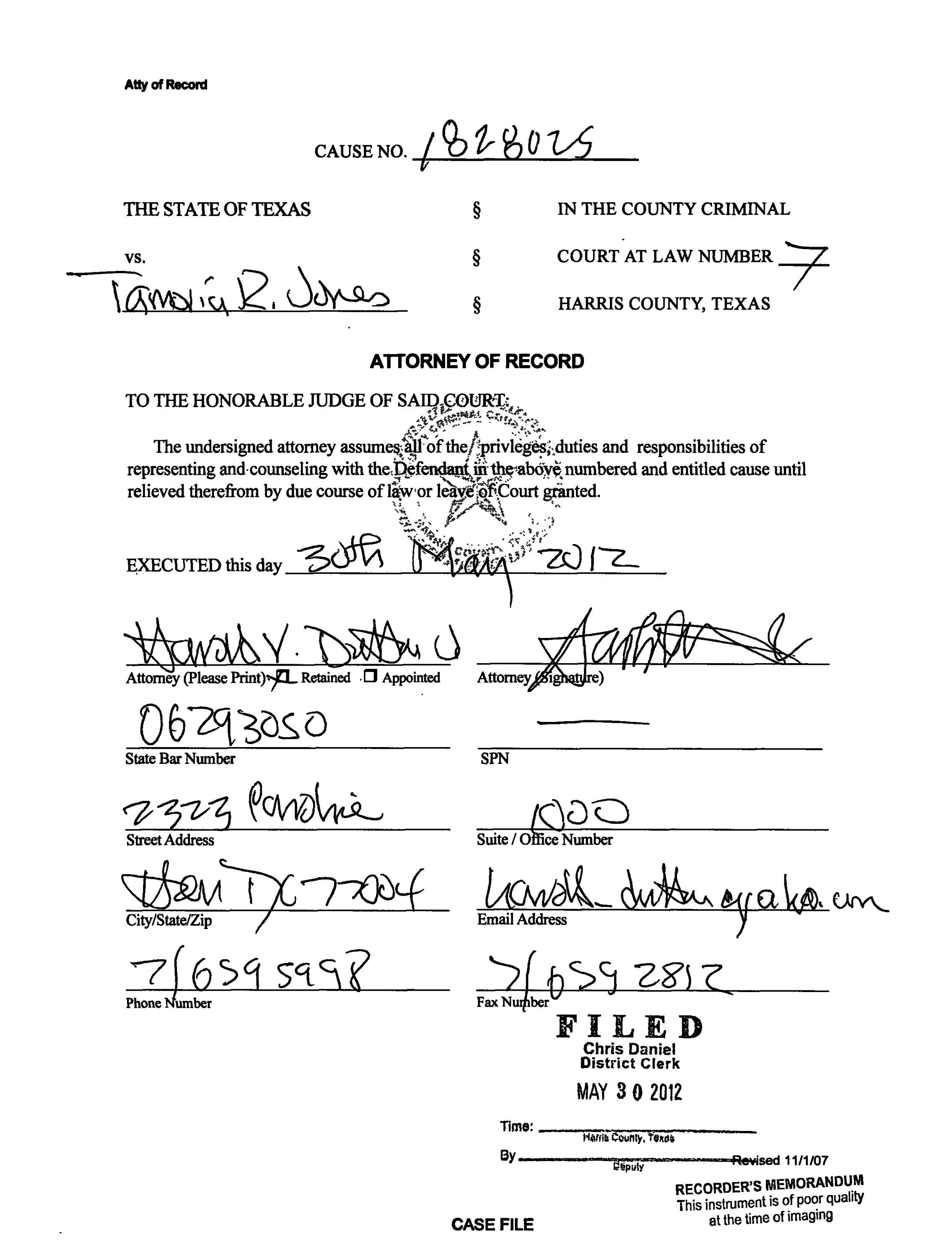 State Rep. Harold Dutton Jr was the Attorney of Record for Tamoria ...