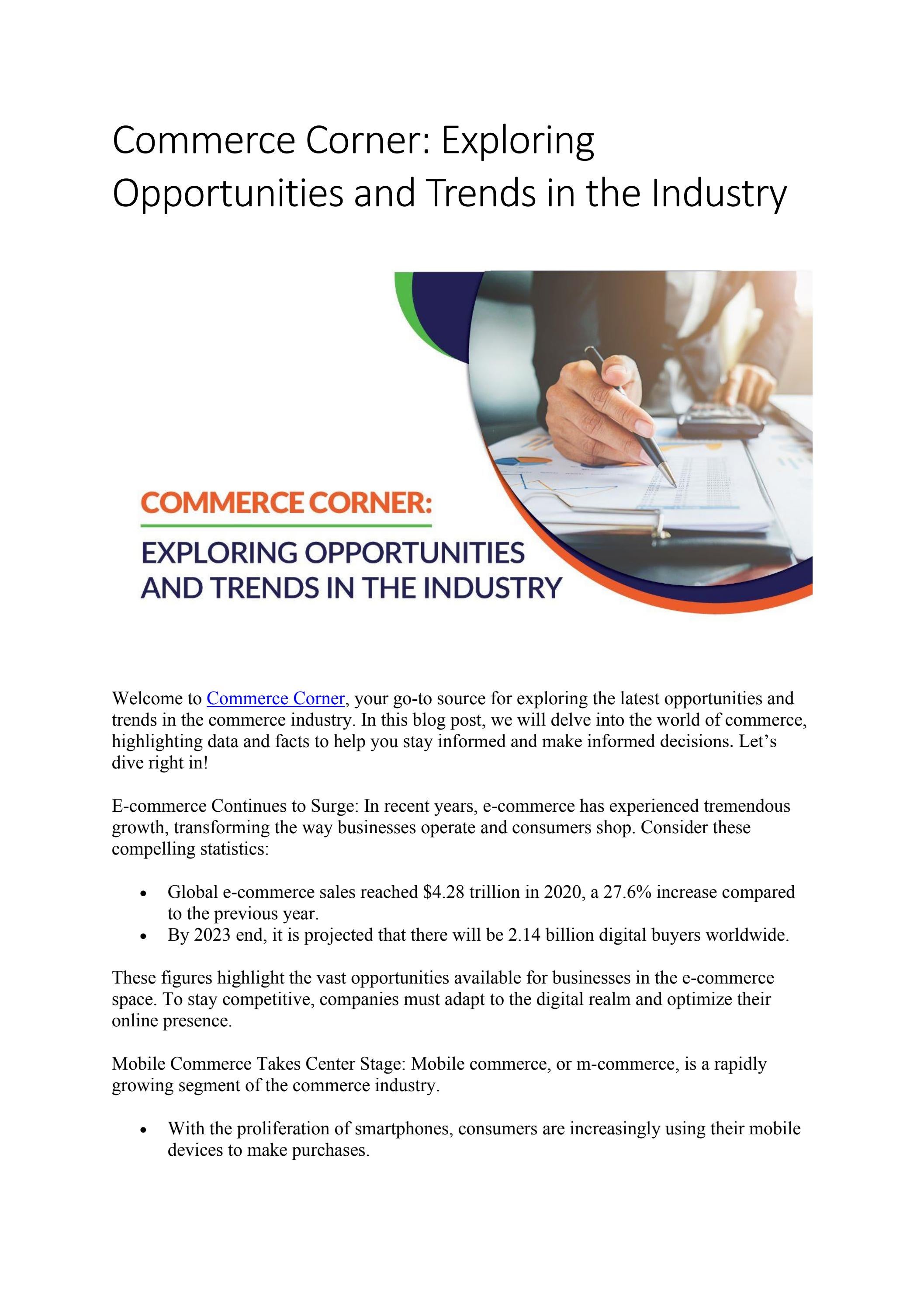 Commerce Corner: Exploring Opportunities and Trends in the Industry by Proedge - Issuu