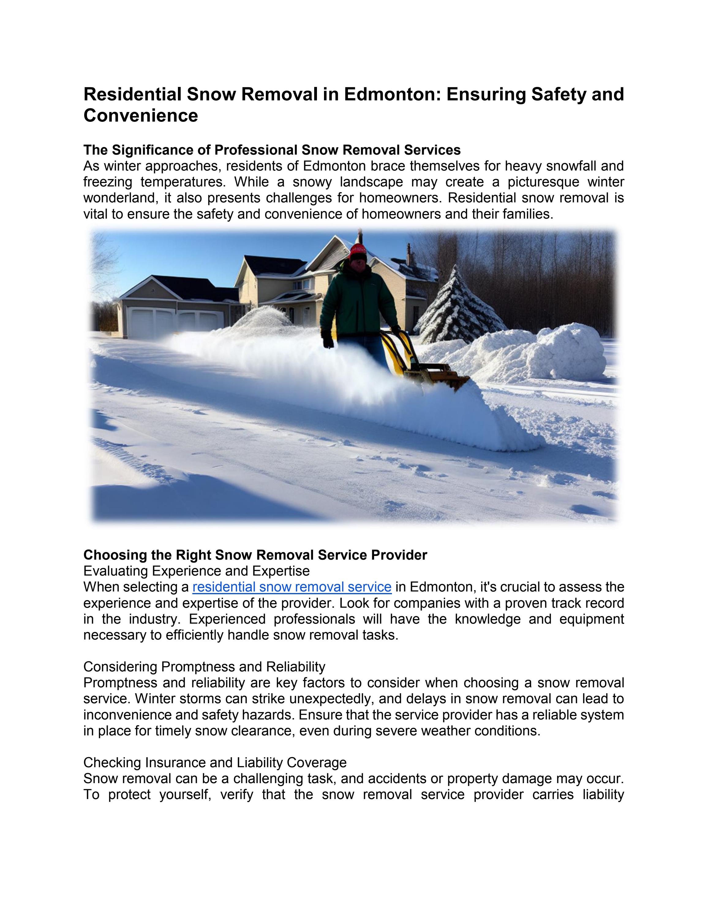 Residential Snow Removal in Edmonton - Ensuring Safety and Convenience ...