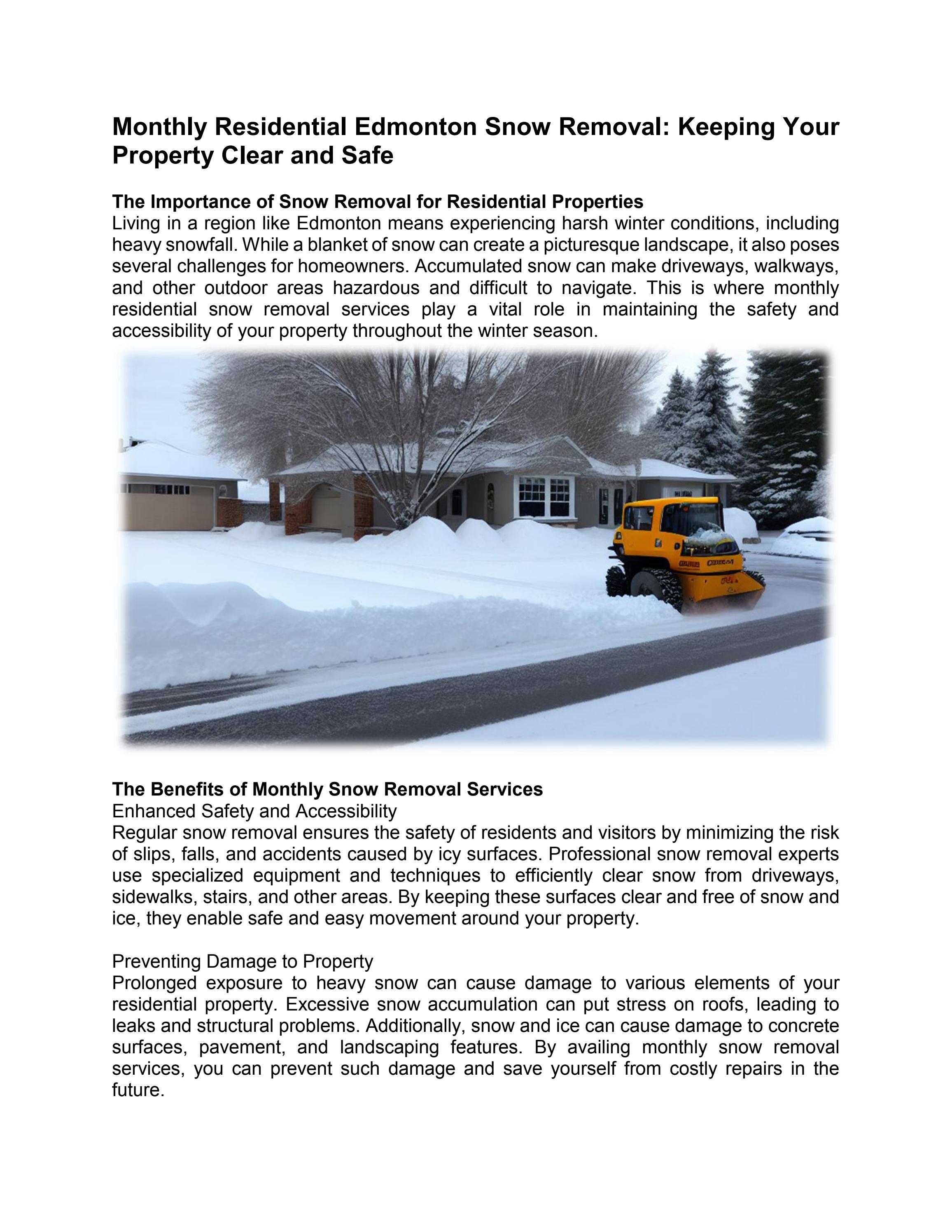 Monthly Residential Edmonton Snow Removal - Keeping Your Property Clear ...
