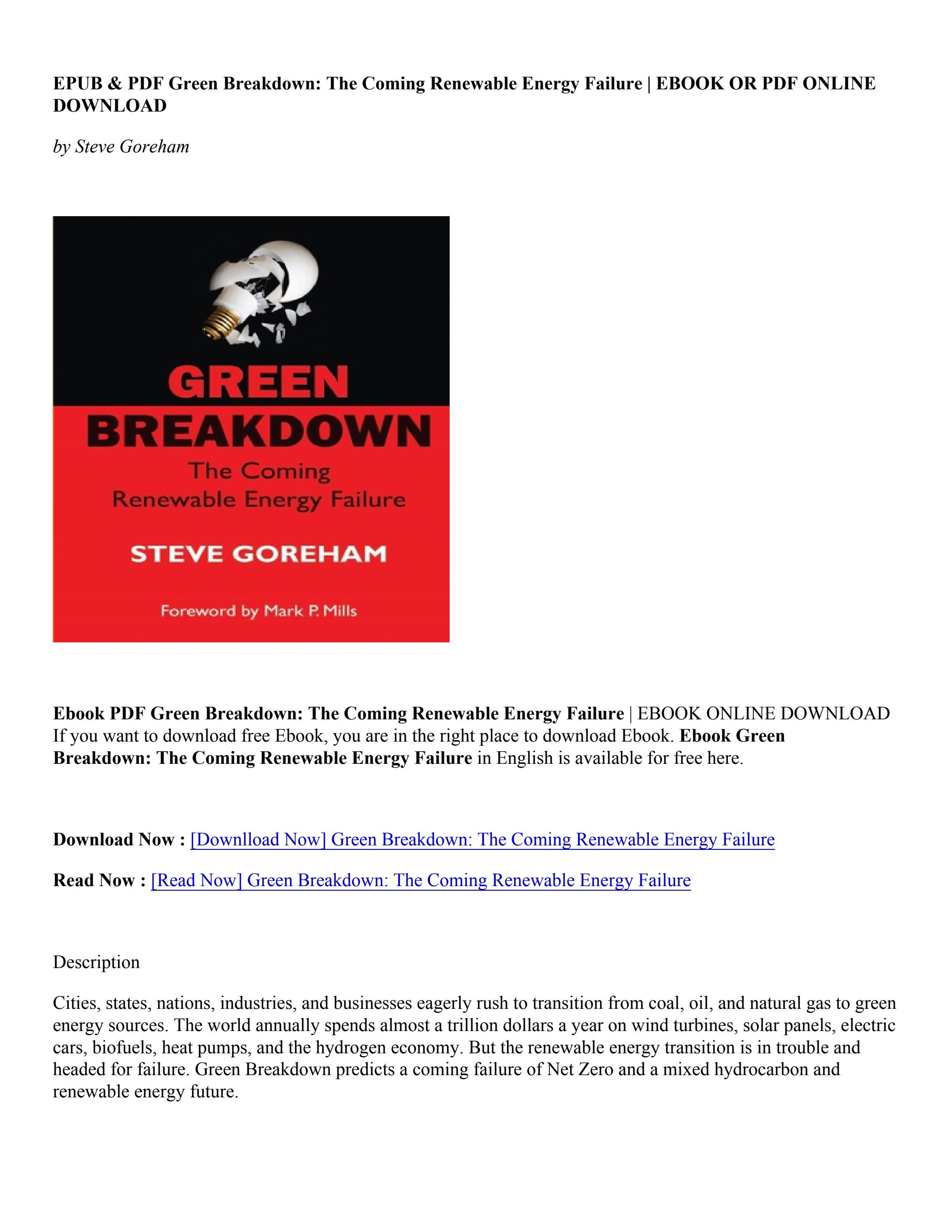 PDF Download Green Breakdown: The Coming Renewable Energy Failure ...
