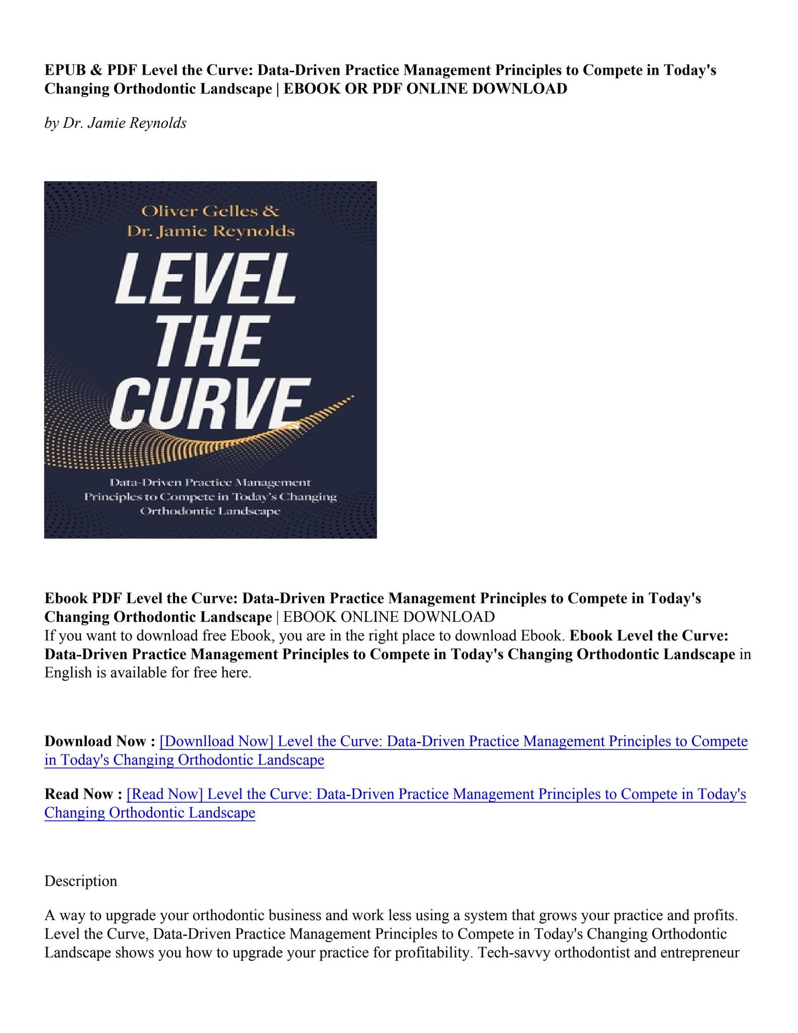 [Download Book] Level the Curve: Data-Driven Practice Management Principles to Compete in Today ...