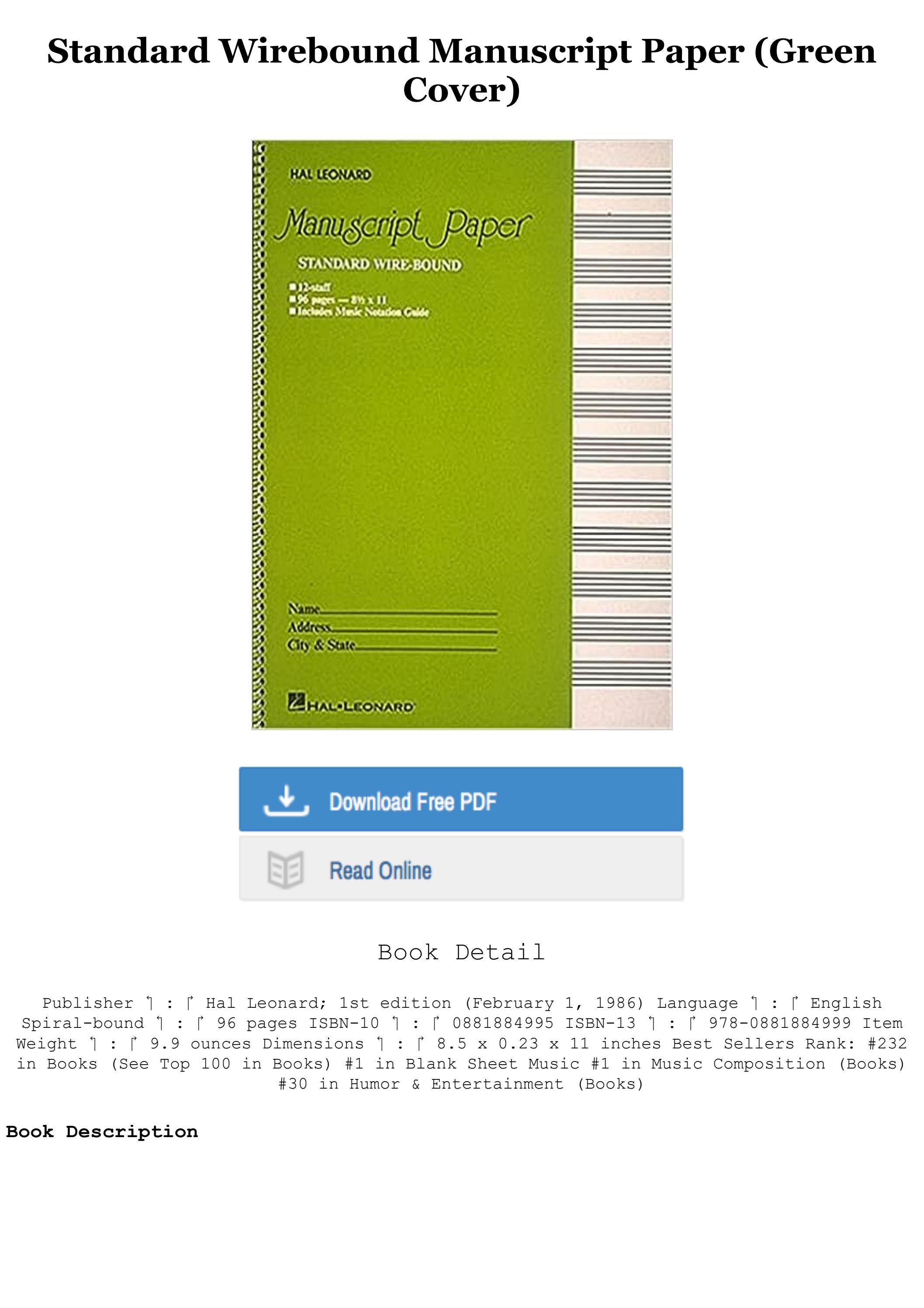 EPUB Download Standard Wirebound Manuscript Paper (Green Cover) *Full ... EPUB Download Standard Wirebound Manuscript Paper (Green Cover) *Full ...