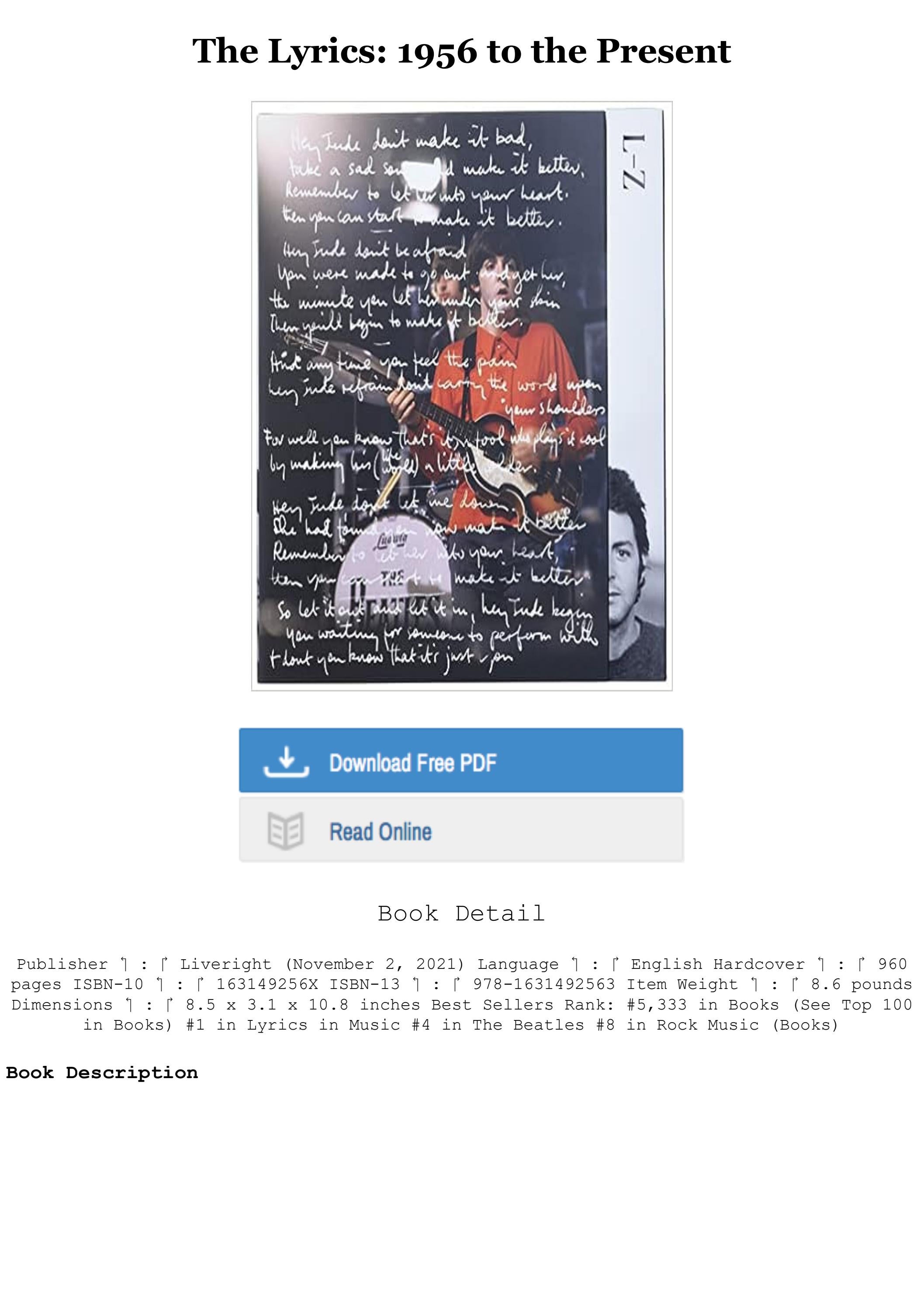 Read !Book The Lyrics: 1956 to the Present Full AudioBook by adanwang ...