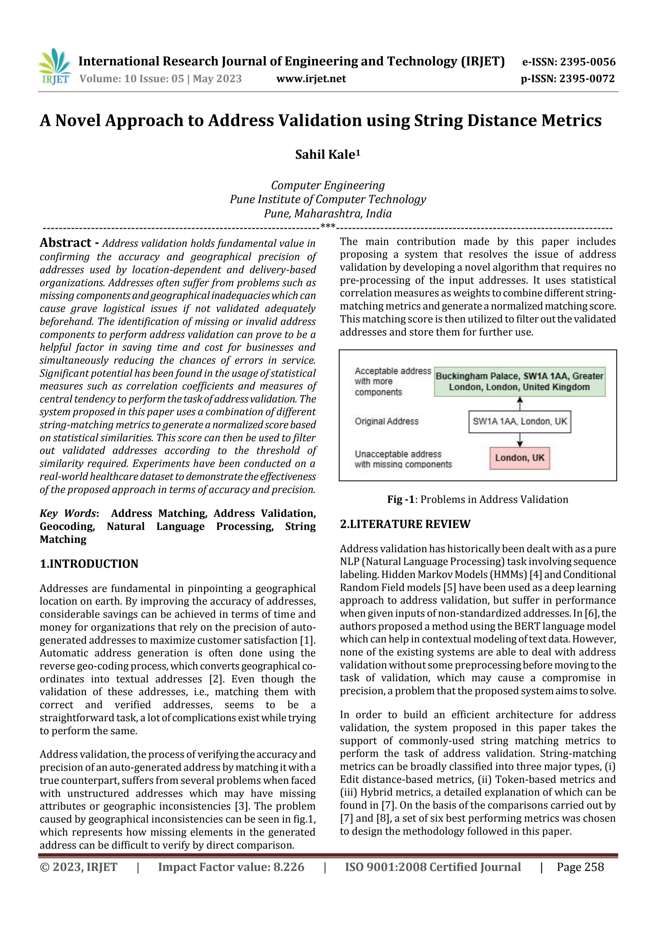 A Novel Approach to Address Validation using String Distance Metrics by ...