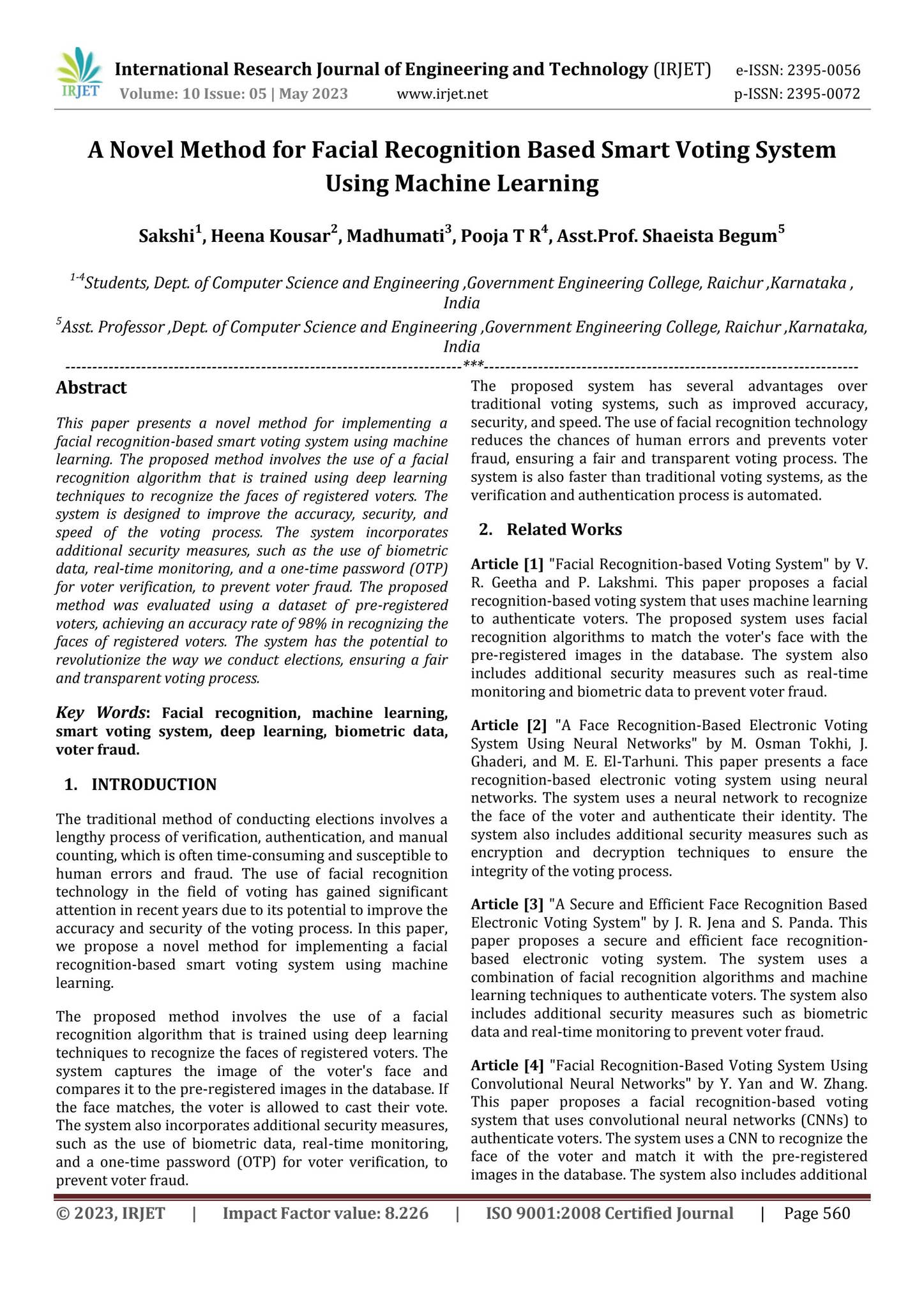 A Novel Method for Facial Recognition Based Smart Voting System Using ...